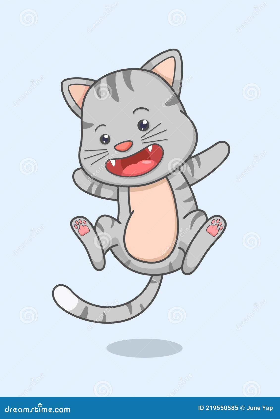 Cute Cartoon Kitty Cat Jumping Happily Stock Vector - Illustration of ...