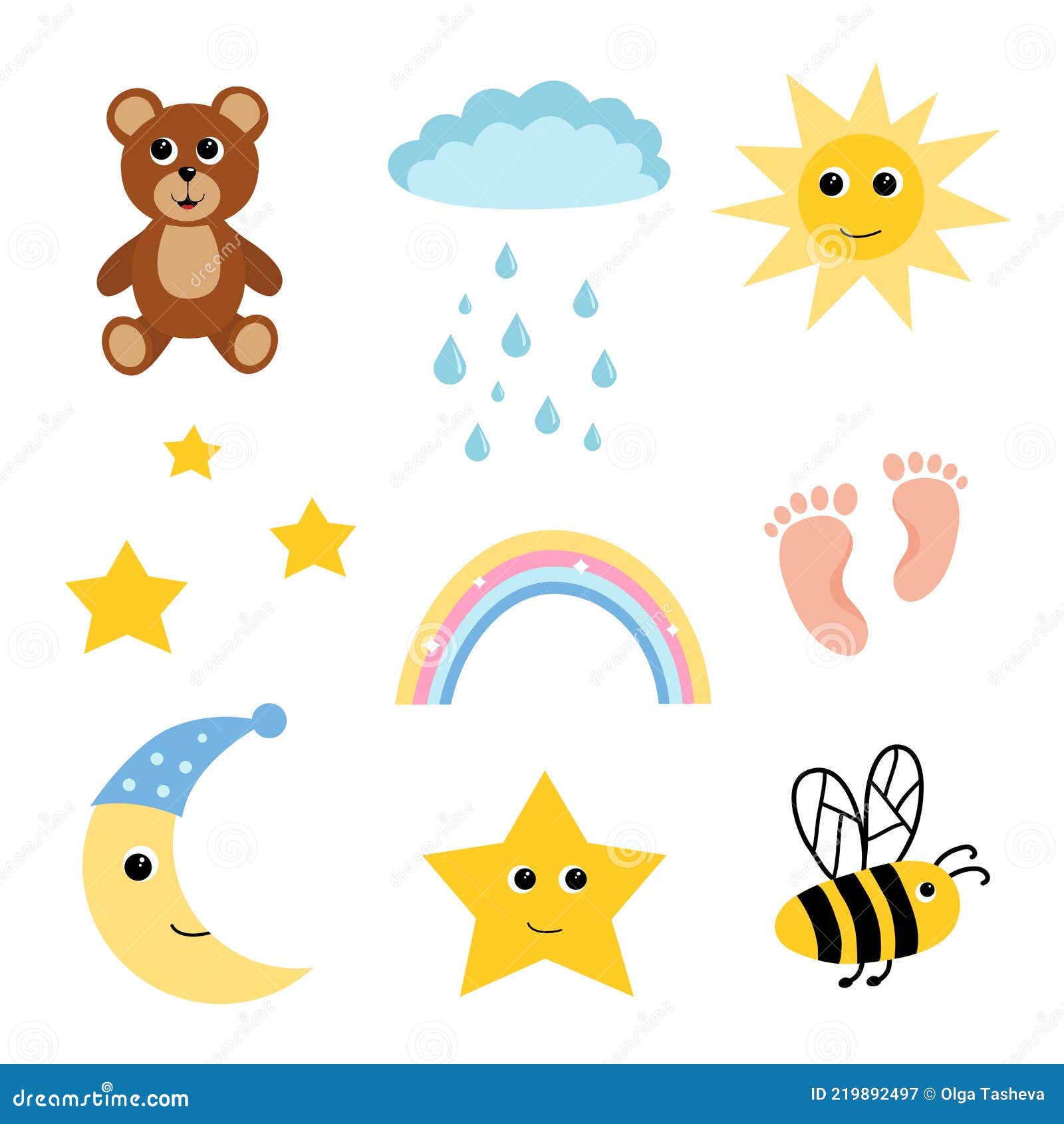 A Set of Cute Baby Elements in a Simple Style Stock Vector ...