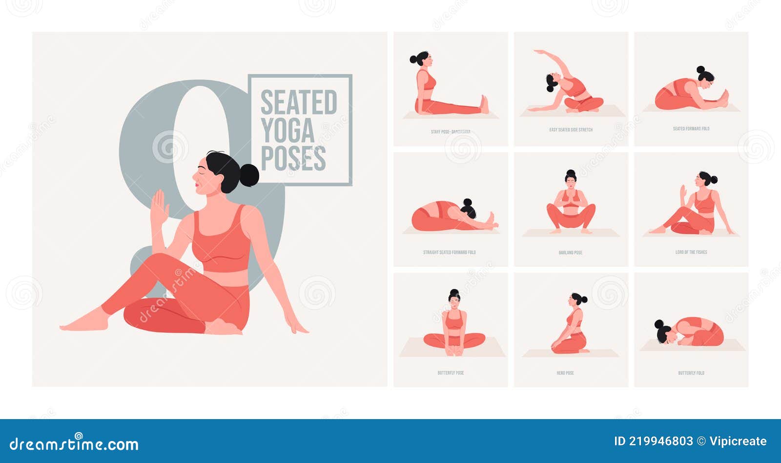 Seated Yoga Poses Set Vector Illustration | CartoonDealer.com #153621692