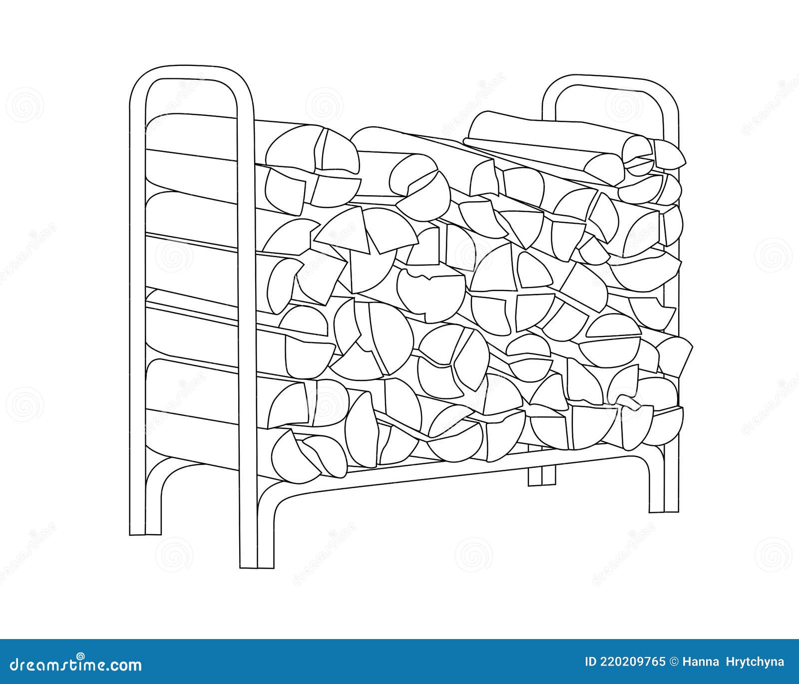 Woodpile With Firewood Vector Linear Illustration For Coloring. Outline ...
