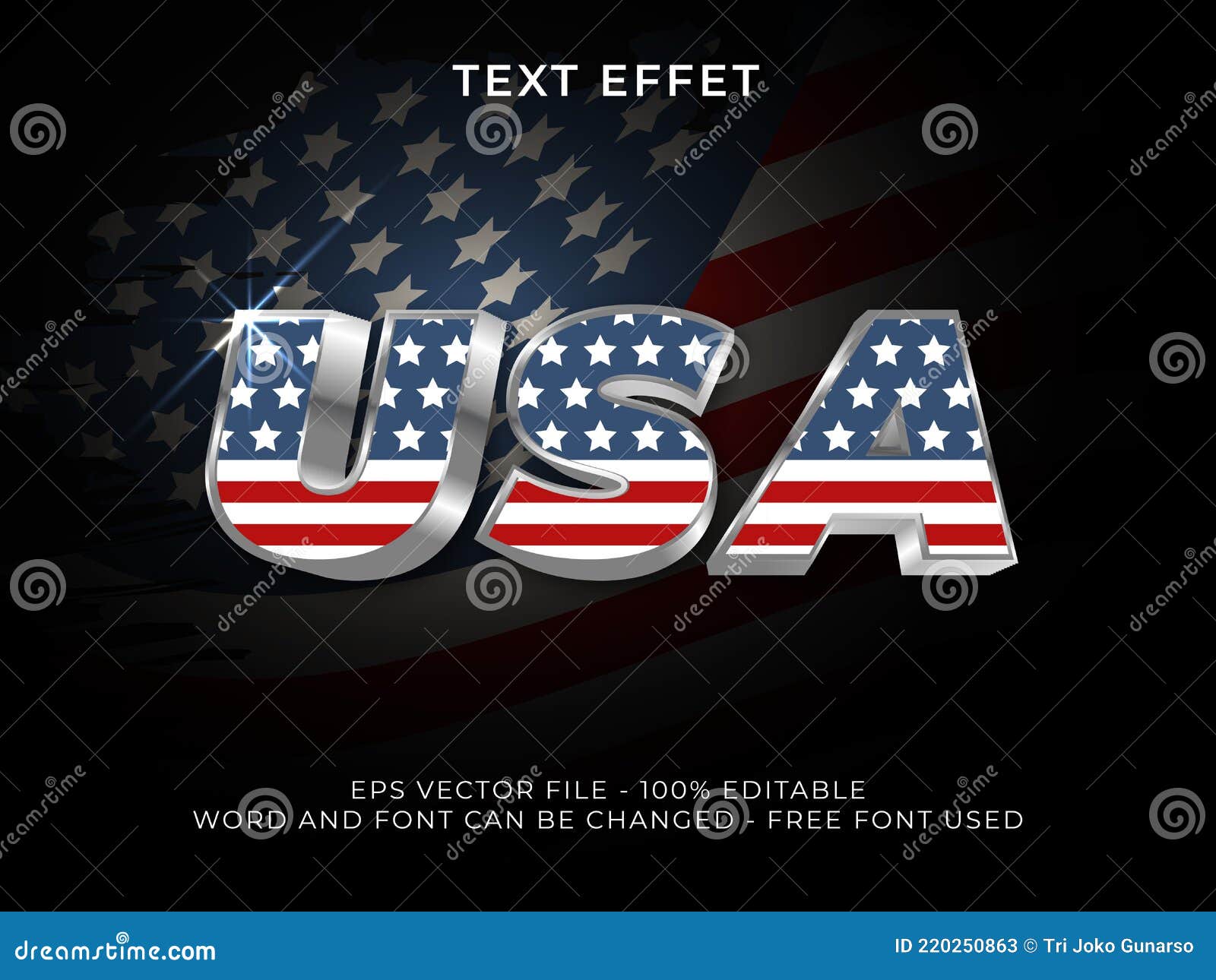 Editable Text Effect America Flag Pattern. Stock Vector - Illustration ...