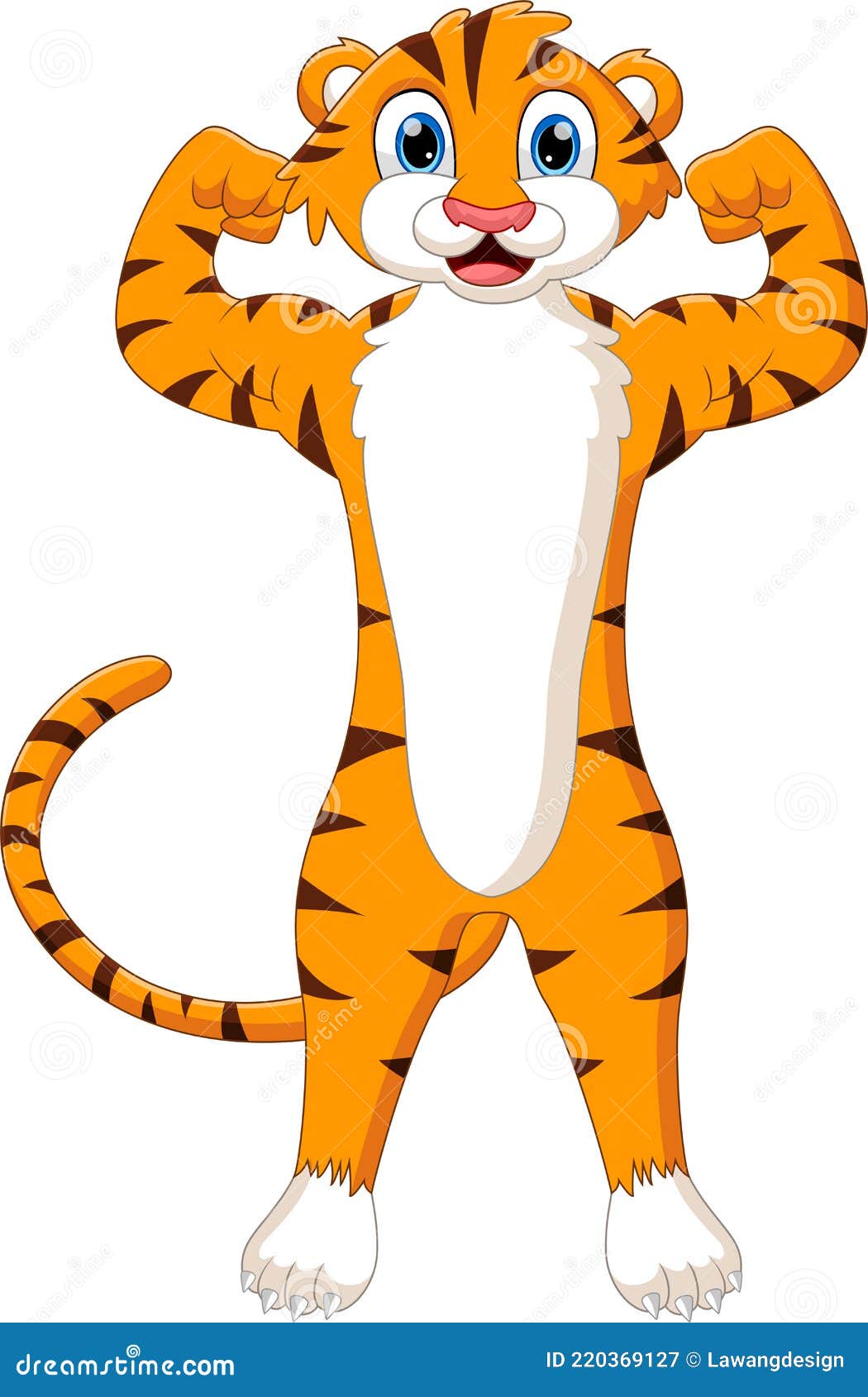 Cartoon Cute Tiger Posing Showing Off Muscles Stock Vector ...
