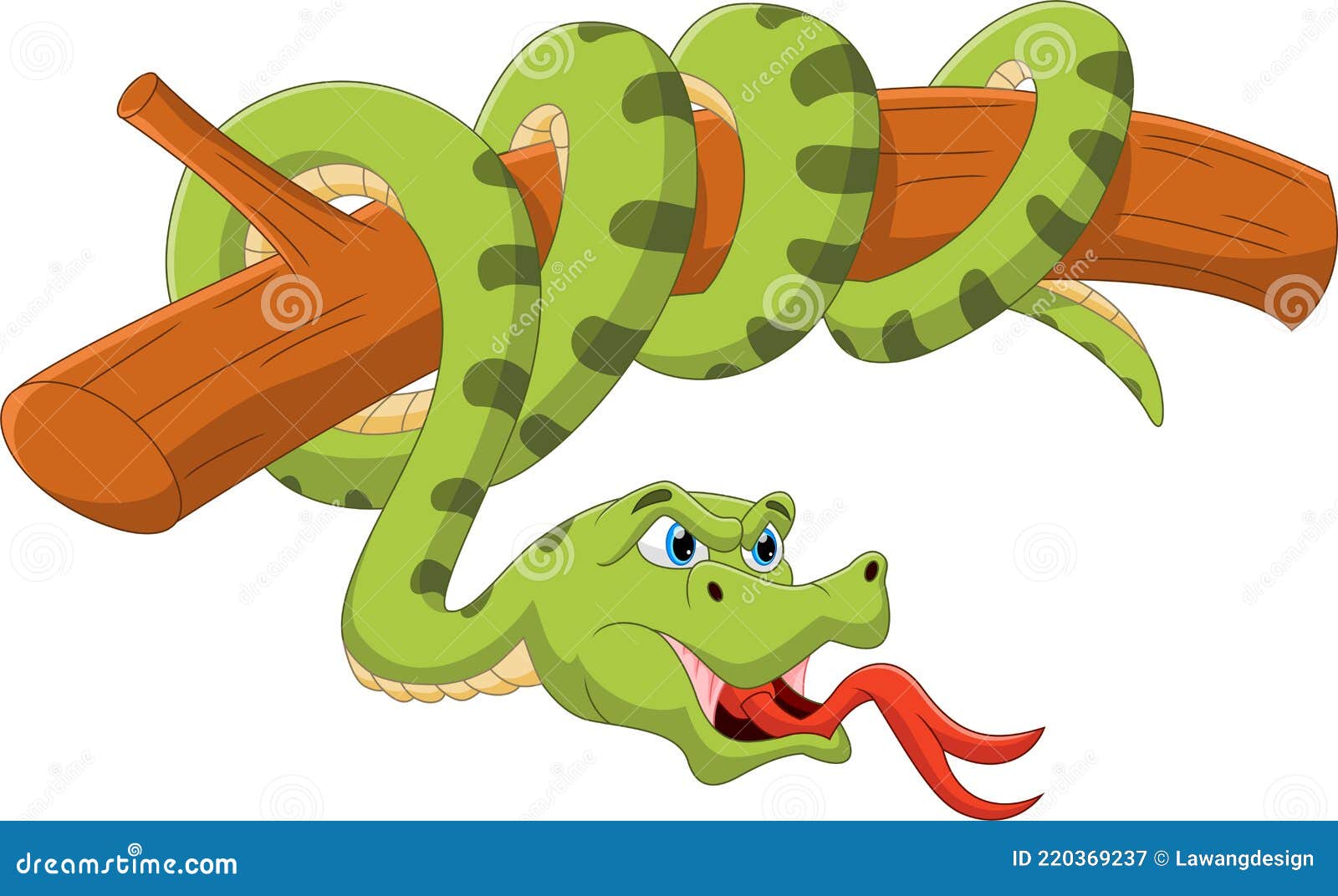 Cartoon Green Snake on Tree Stock Vector - Illustration of bite, long ...