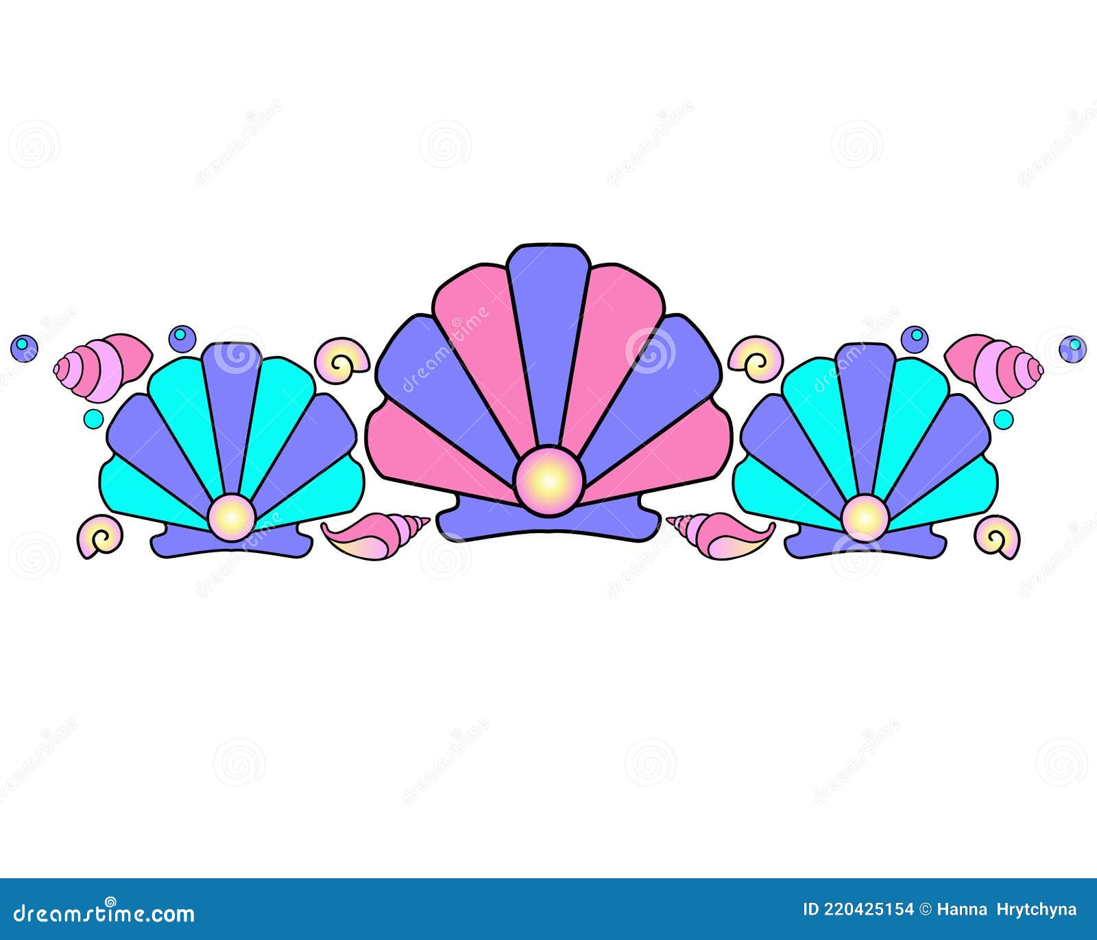 Seashells and Pearls - Vector Linear Full Color Illustration - Divider ...