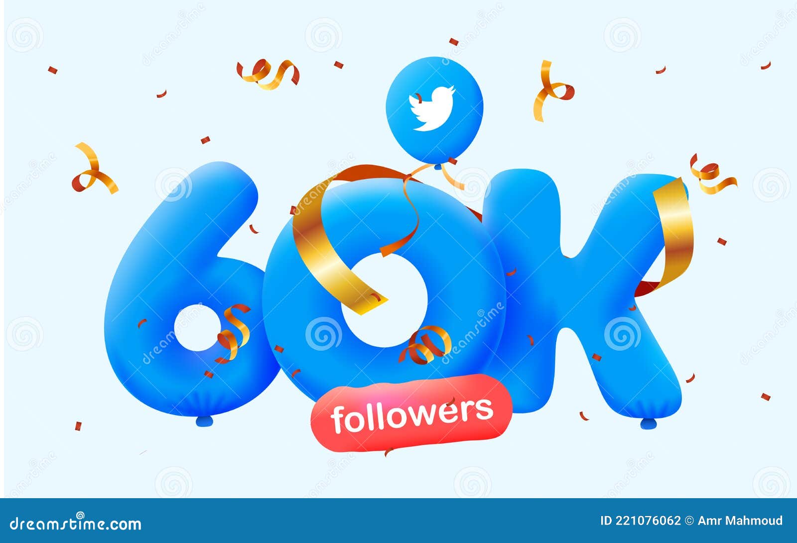 60k Followers Thank You Twitter 3d Blue Balloons and Colorful Confetti ...