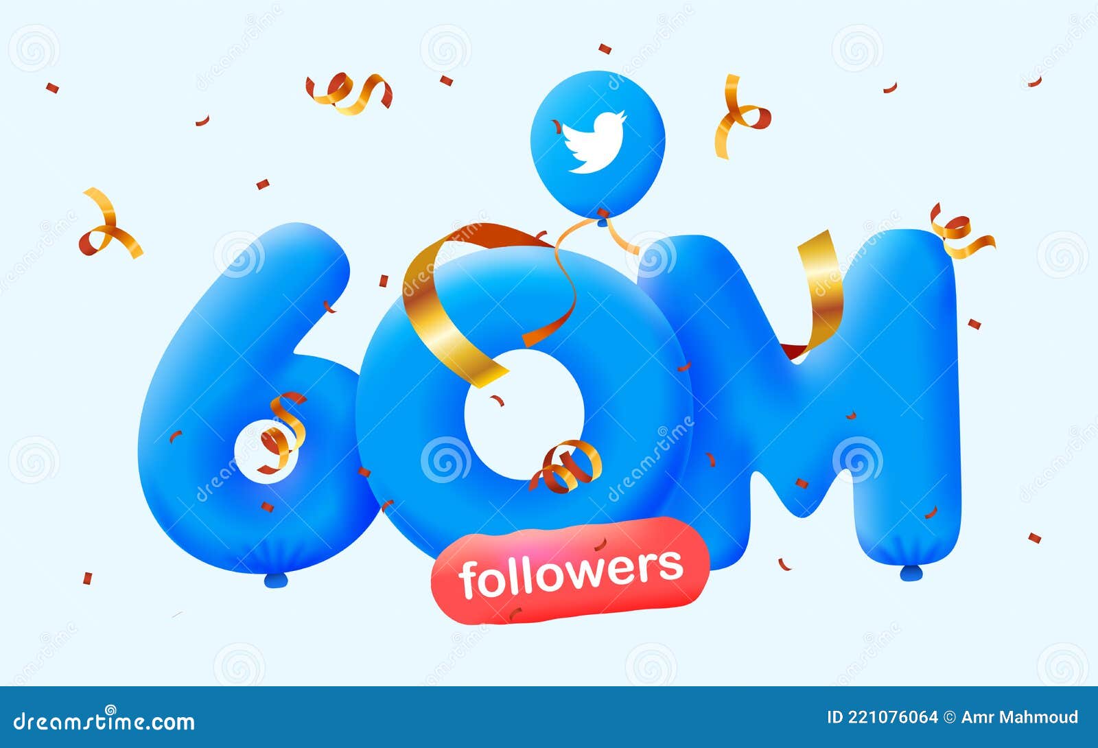 60m Followers Thank You Twitter 3d Blue Balloons and Colorful Confetti ...