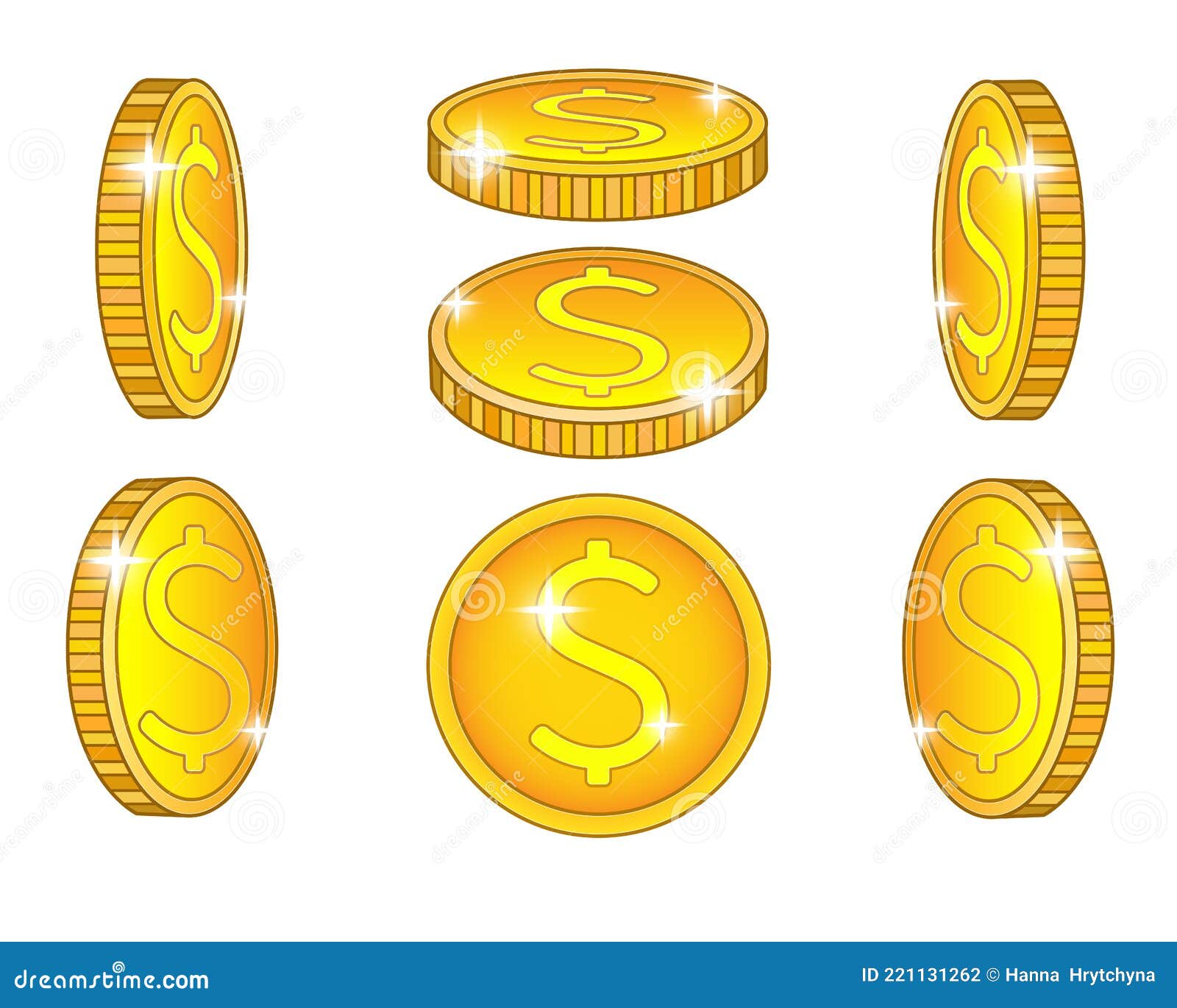 Shiny Coins. a Set of Coins from Different Angles Stock Vector ...