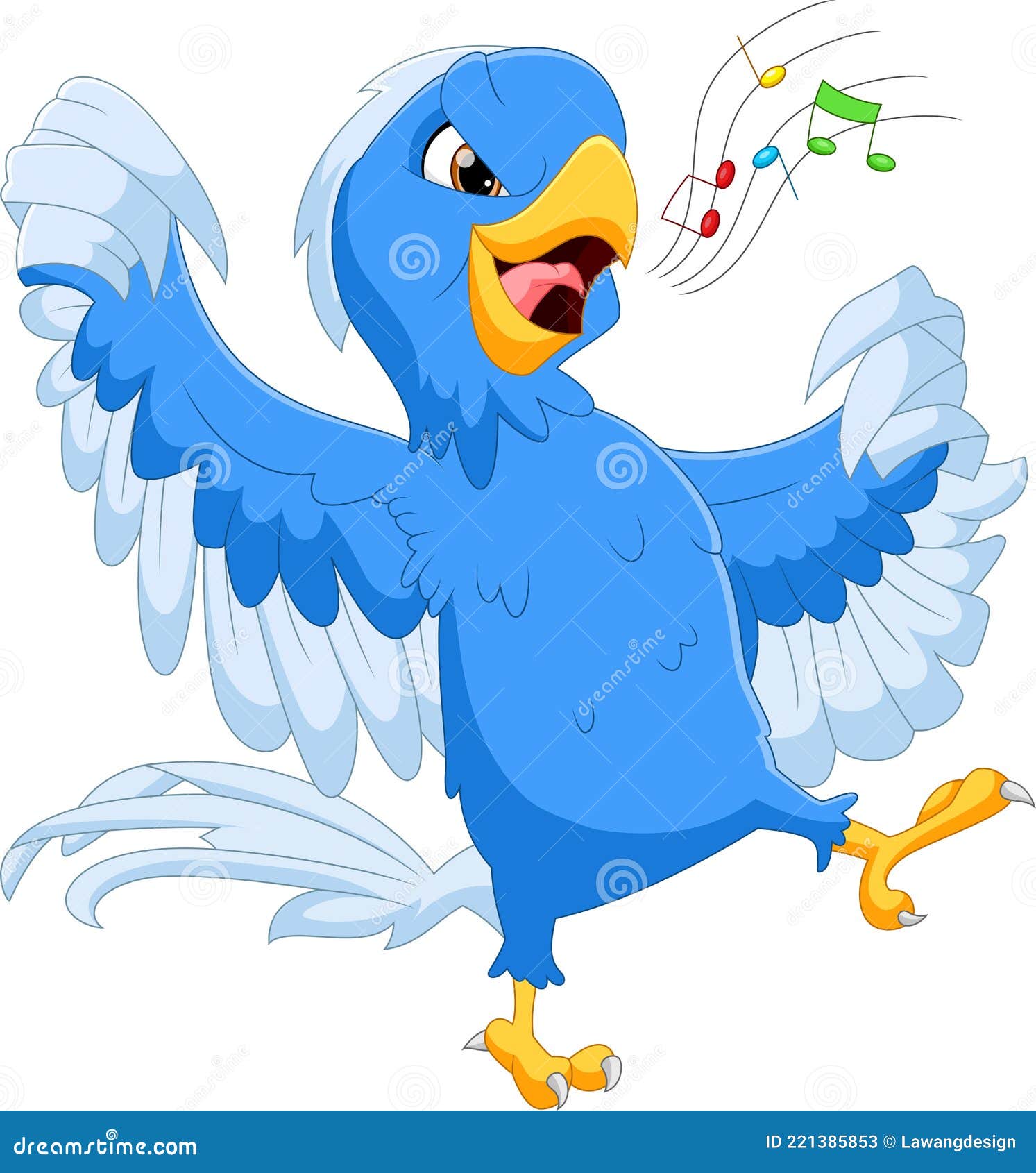 Cartoon blue bird singing stock vector. Illustration of nature - 221385853