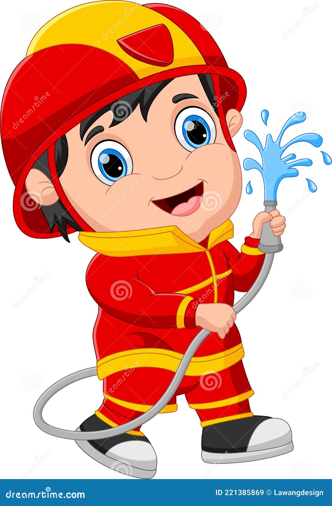 Cartoon Boy Wearing Firefighter Costume Stock Vector - Illustration of ...