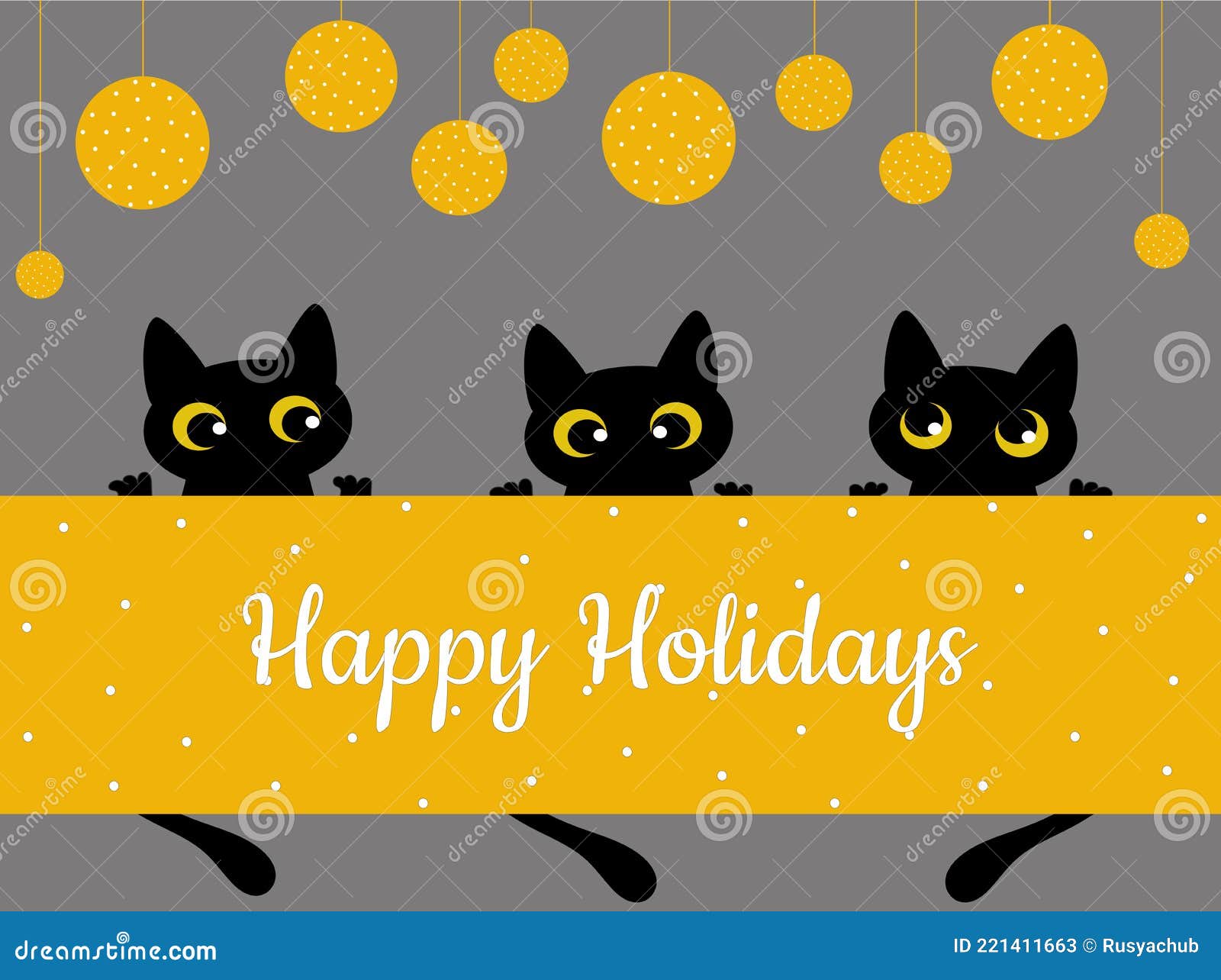 Greeting Card Happy Holidays. Black Cute Cats. Stock Vector ...