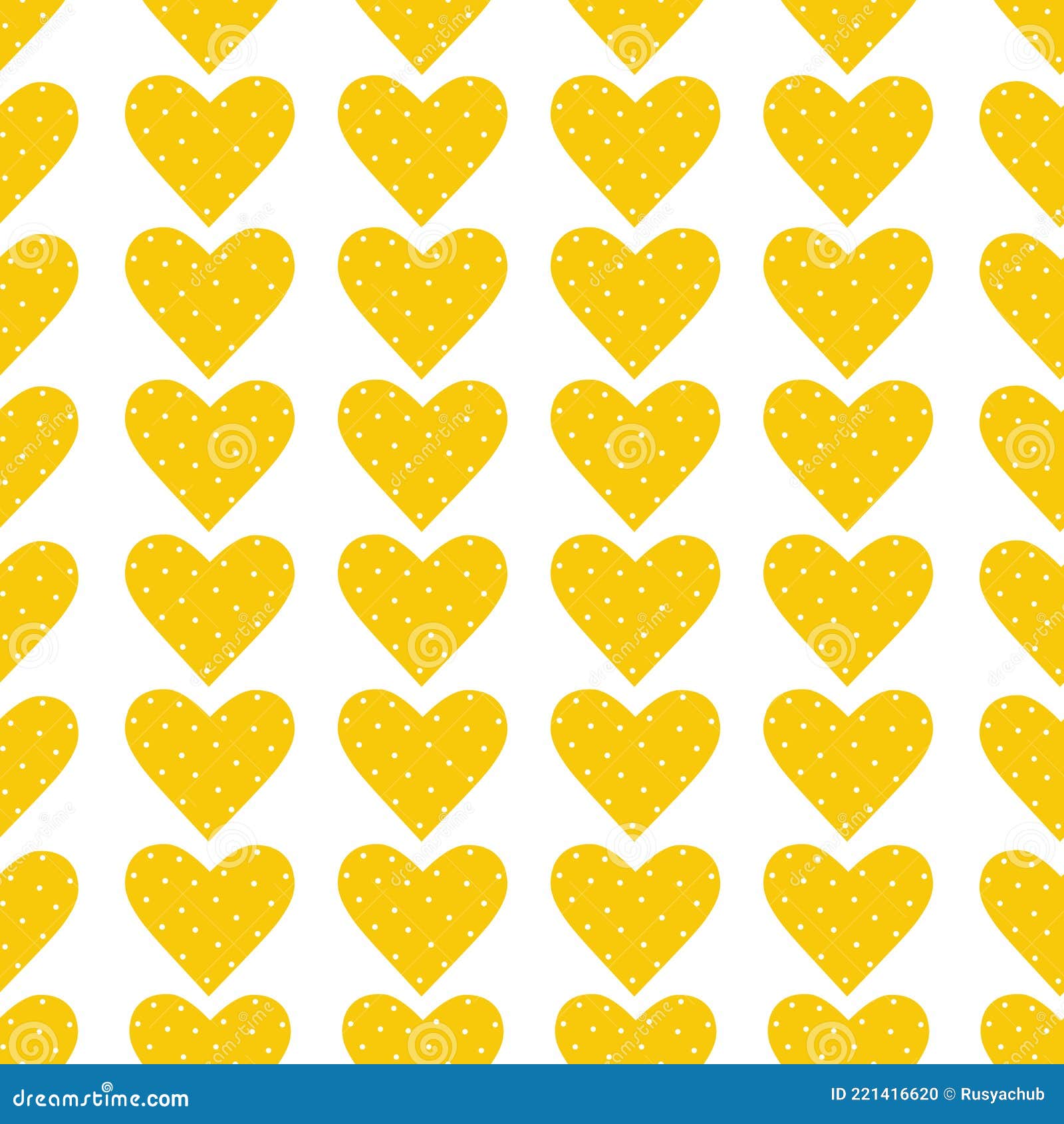 Seamless Pattern of Yellow Hearts with Polka Dots. Stock Vector ...
