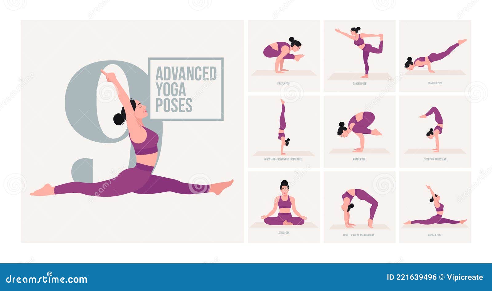Advanced Yoga Poses. Young Woman Practicing Yoga Pose Stock Vector ...