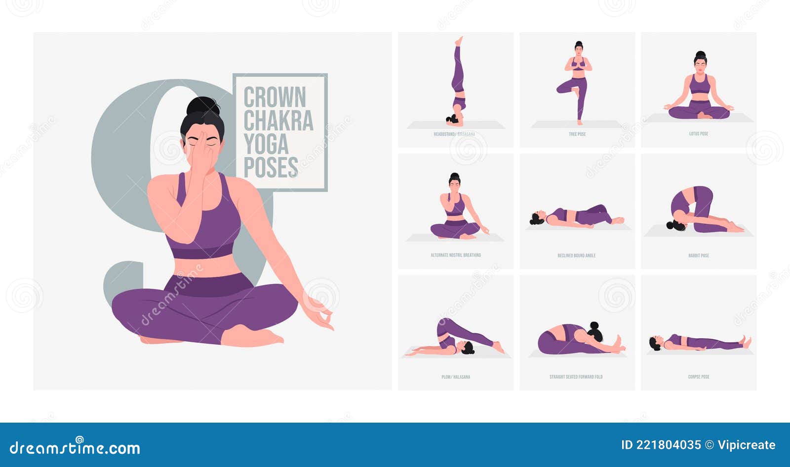 Crown Chakra Yoga Poses. Young Woman Practicing Yoga Pose Stock Vector ...