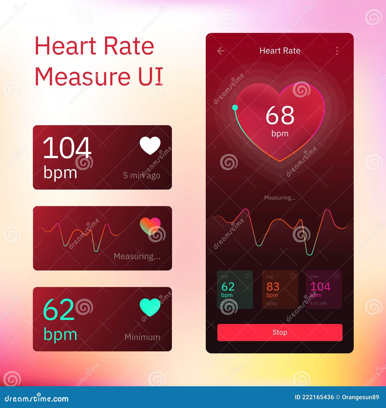 Heart Rate Measure Application Screen UI UX Stock Vector - Illustration ...