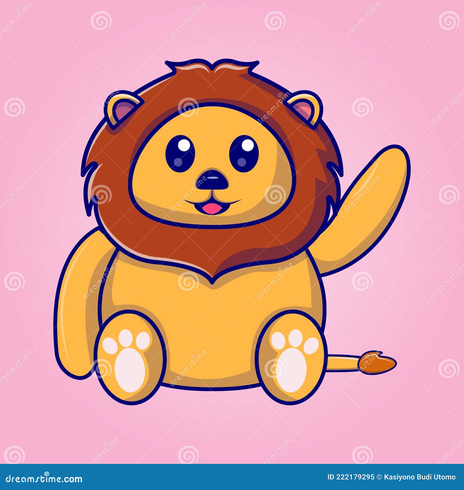 Cartoon Cute Lion Illustration Sitting and Waving Stock Illustration ...
