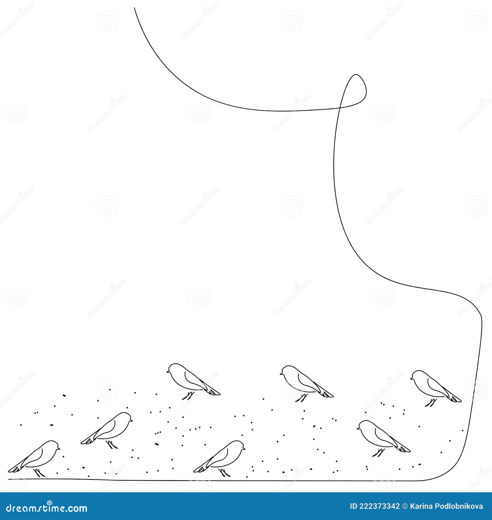 Birds Near Tree Line Drawing on White Background, Vector Illystration ...
