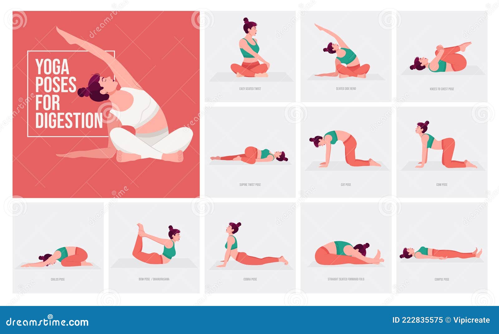Yoga poses for Digestion . stock illustration. Illustration of female ...