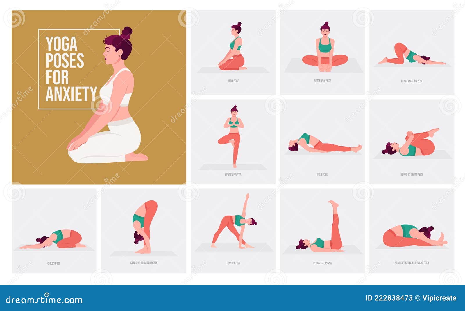 Yoga poses for anxiety stock illustration. Illustration of fitness ...