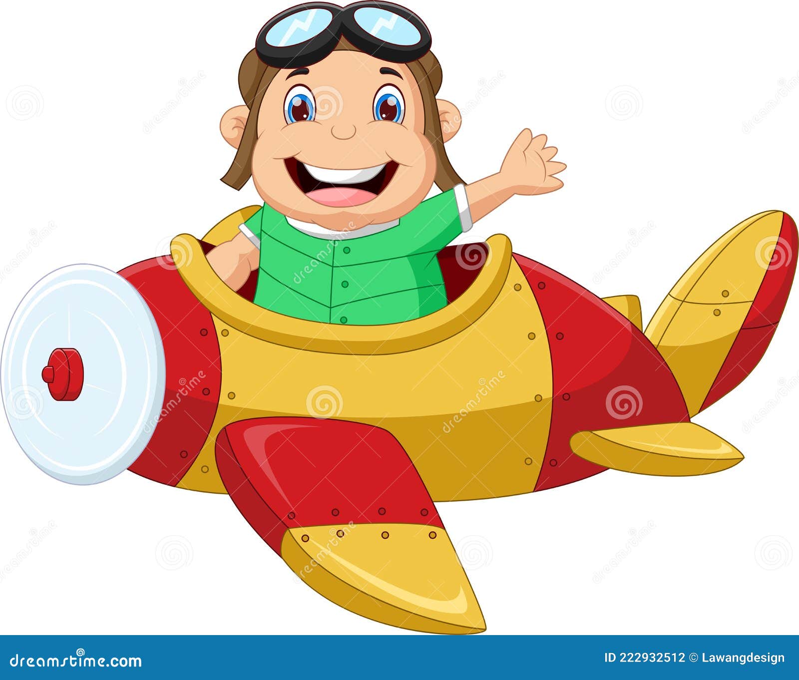 Cartoon Boy Riding a Plane and Waving Stock Vector - Illustration of ...