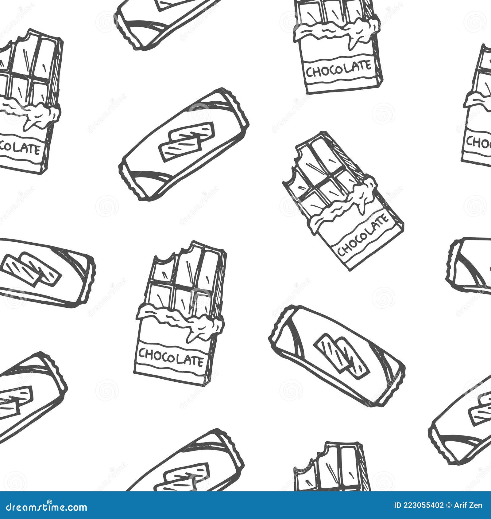 Seamless Hand-Drawn Pattern of Chocolate Bars and Wafers Fun Sweet ...