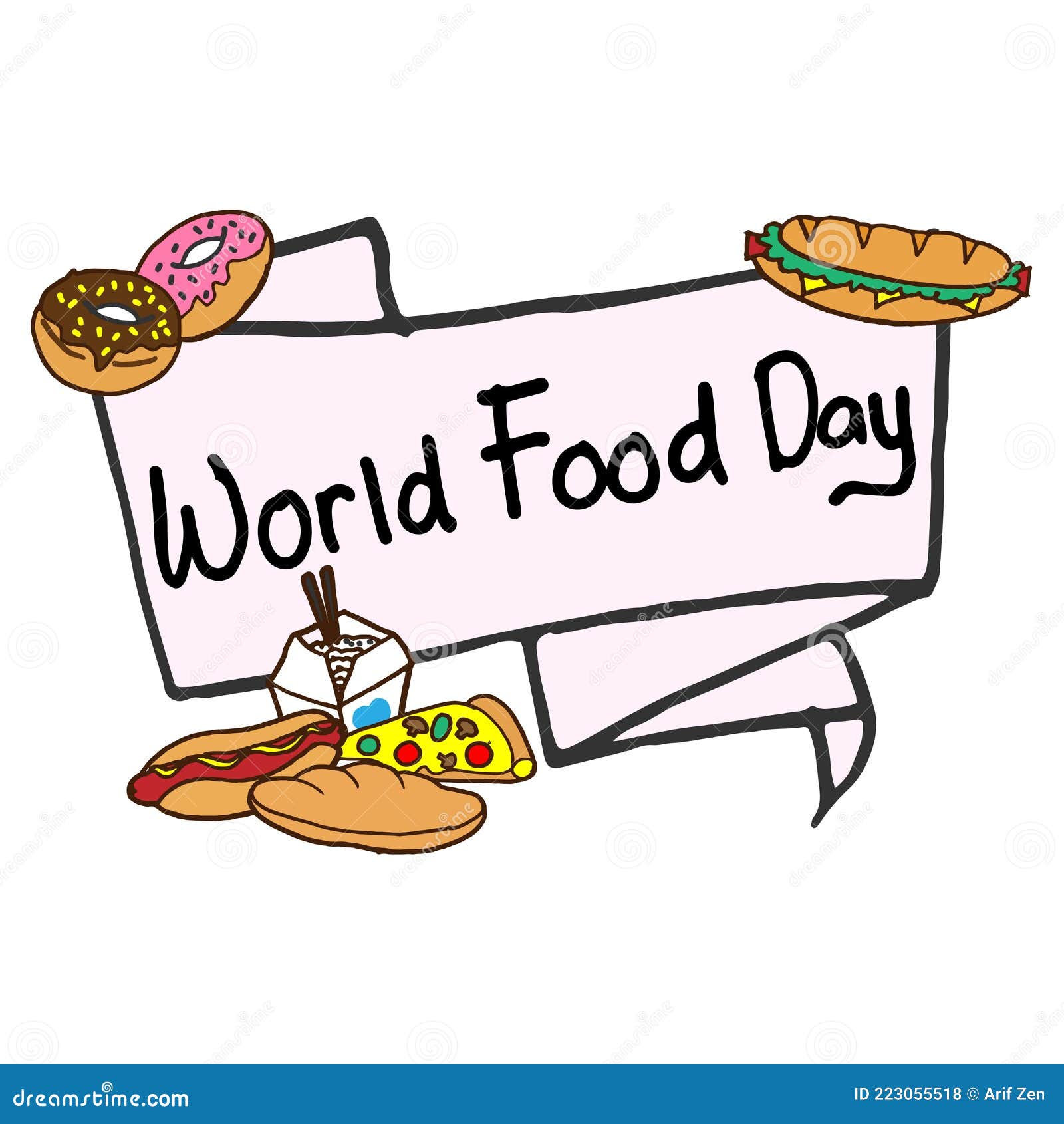 World Food Day-hand Drawn Lettering. Ribbon Banner with Food. Hand ...