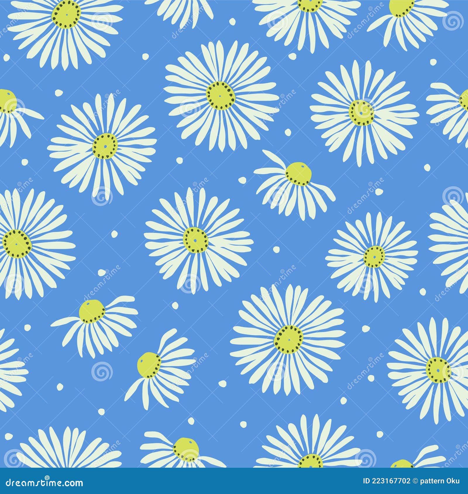 Vector White Cosmos Flower Illustration Motif Seamless Repeat Pattern ...