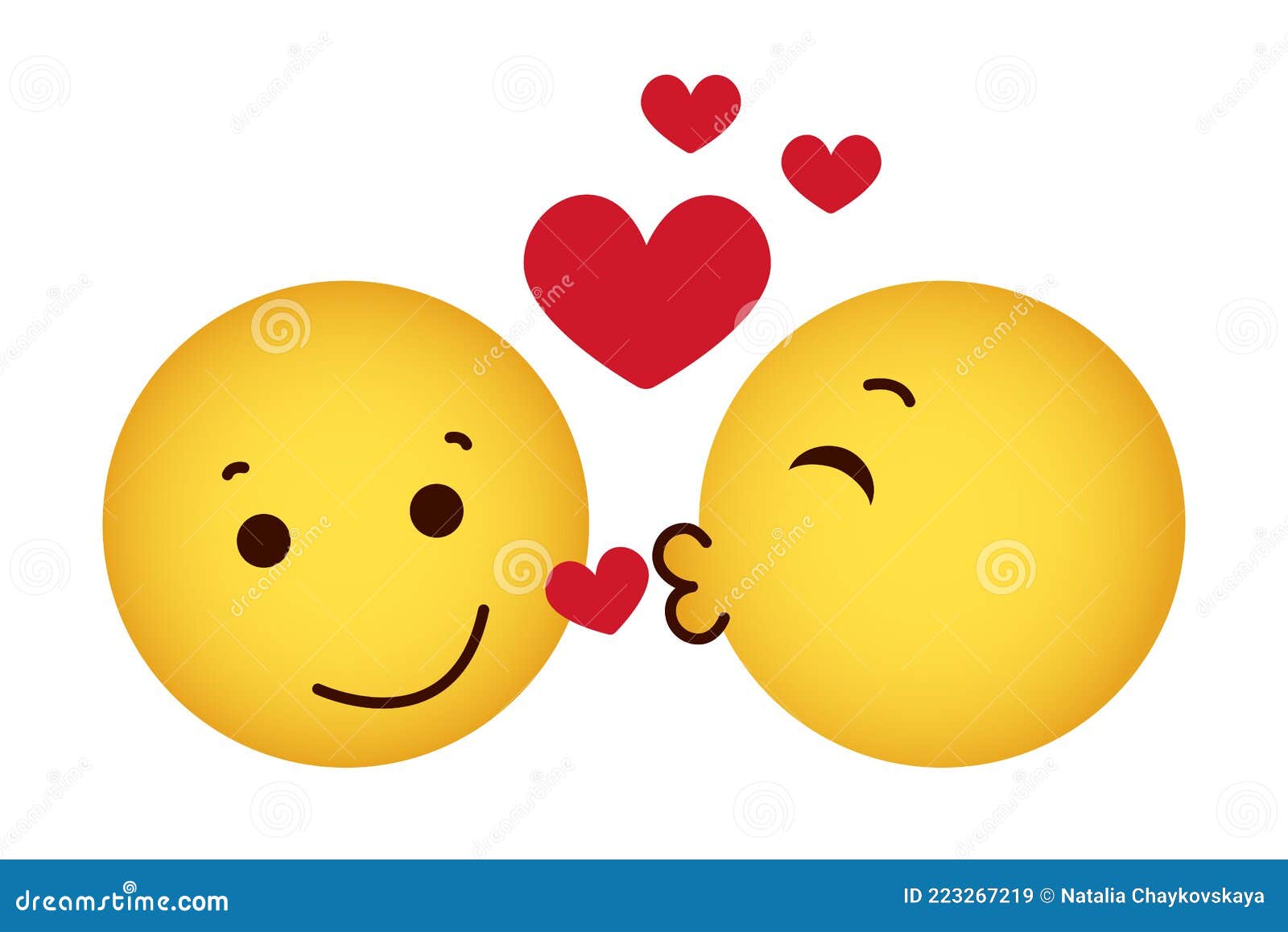 Emoticons In Love Set. Collection Of Yellow Cartoon Emoji With Hearts ...