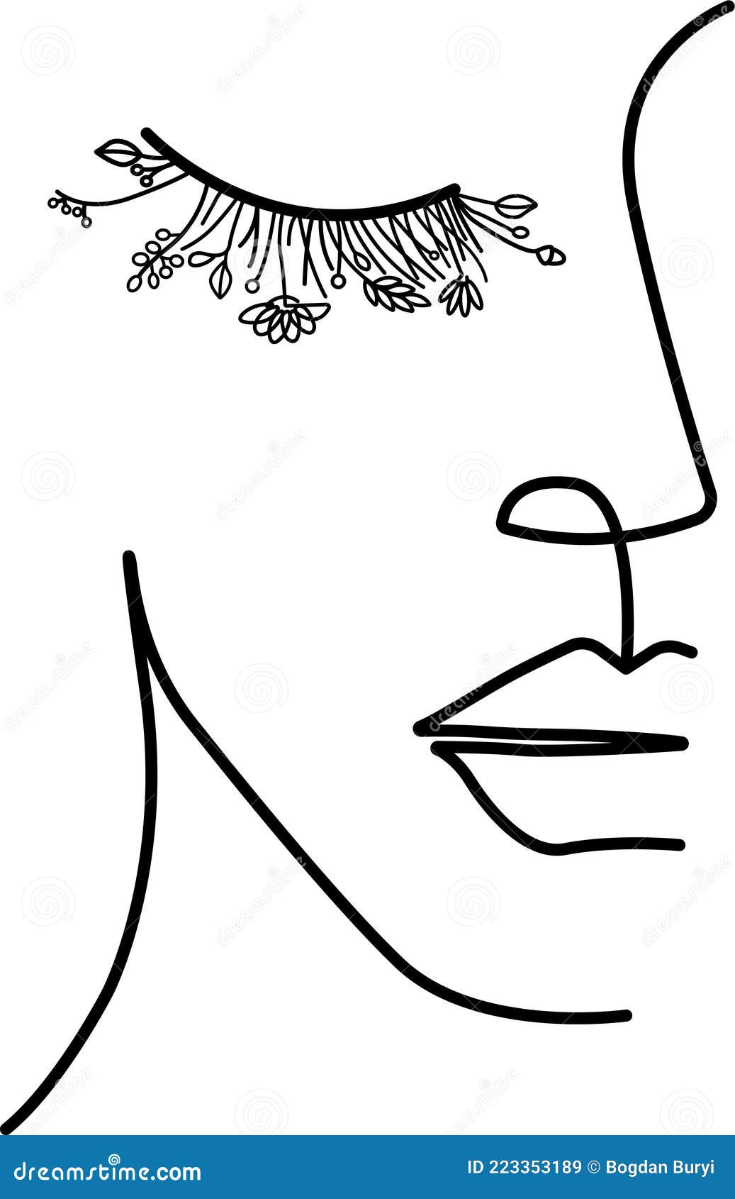 Floral Minimal Woman Face. Art of Half Face. One Line Drawing. Image ...