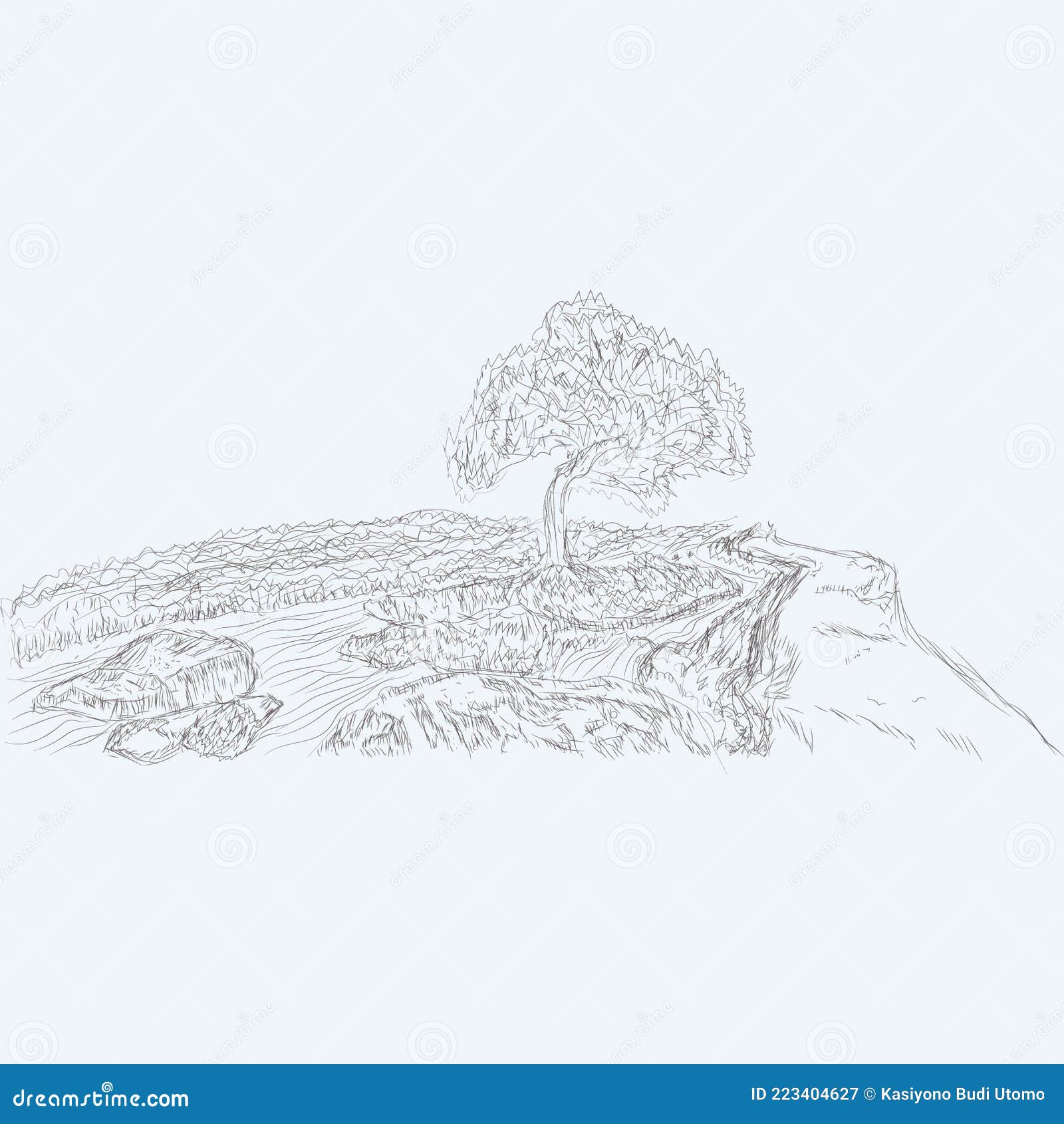 Hand Drawing Sketch of the River View in the Rice Fields Stock Vector ...