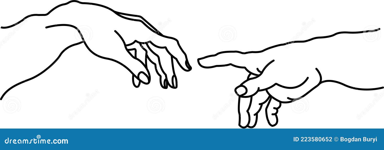 Michelangelo Adam Creation. God Hands Drawing. Creative Line Art. Man ...