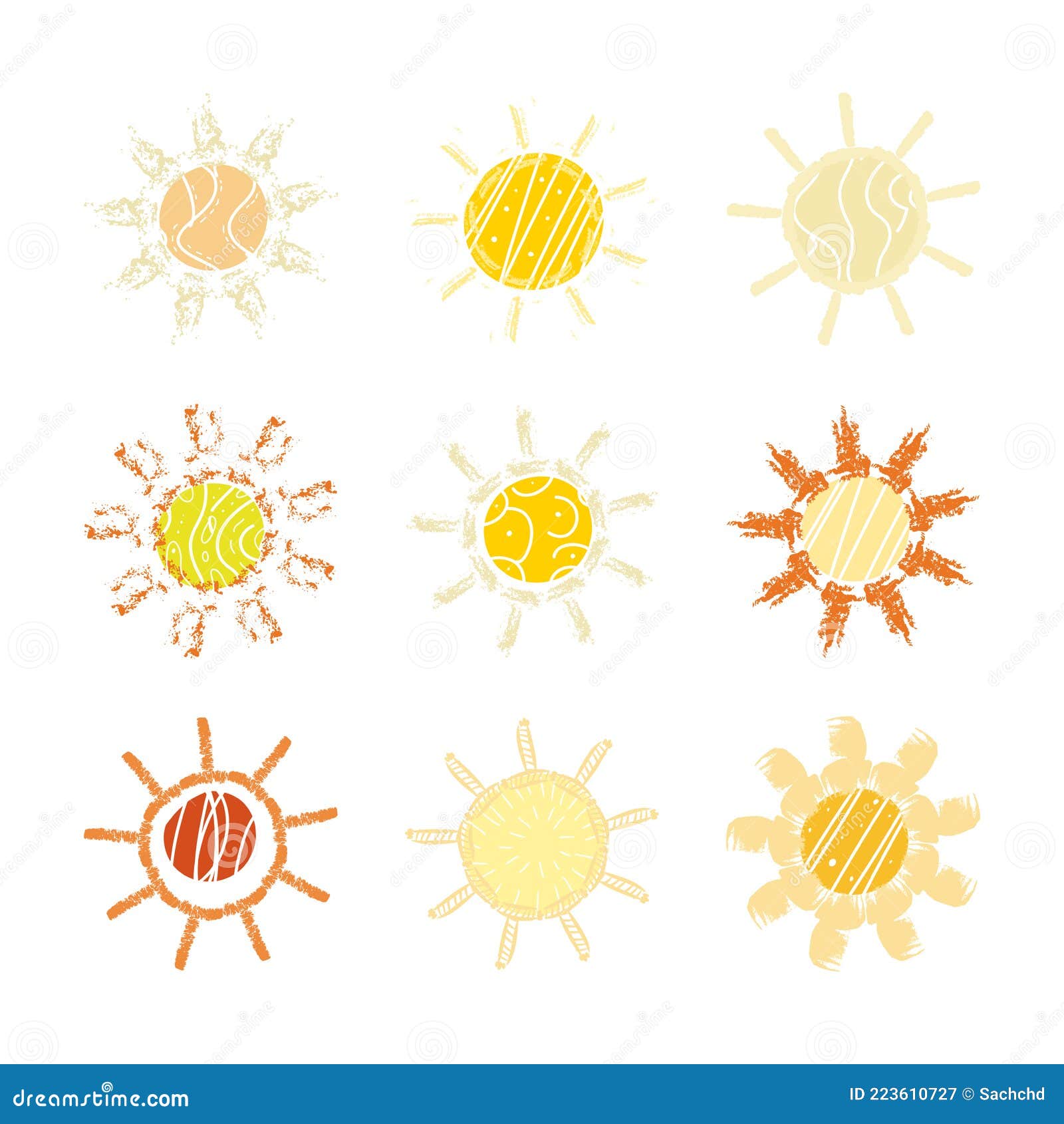 Abstract Sun Drawing Vector Illustration Set Stock Vector ...