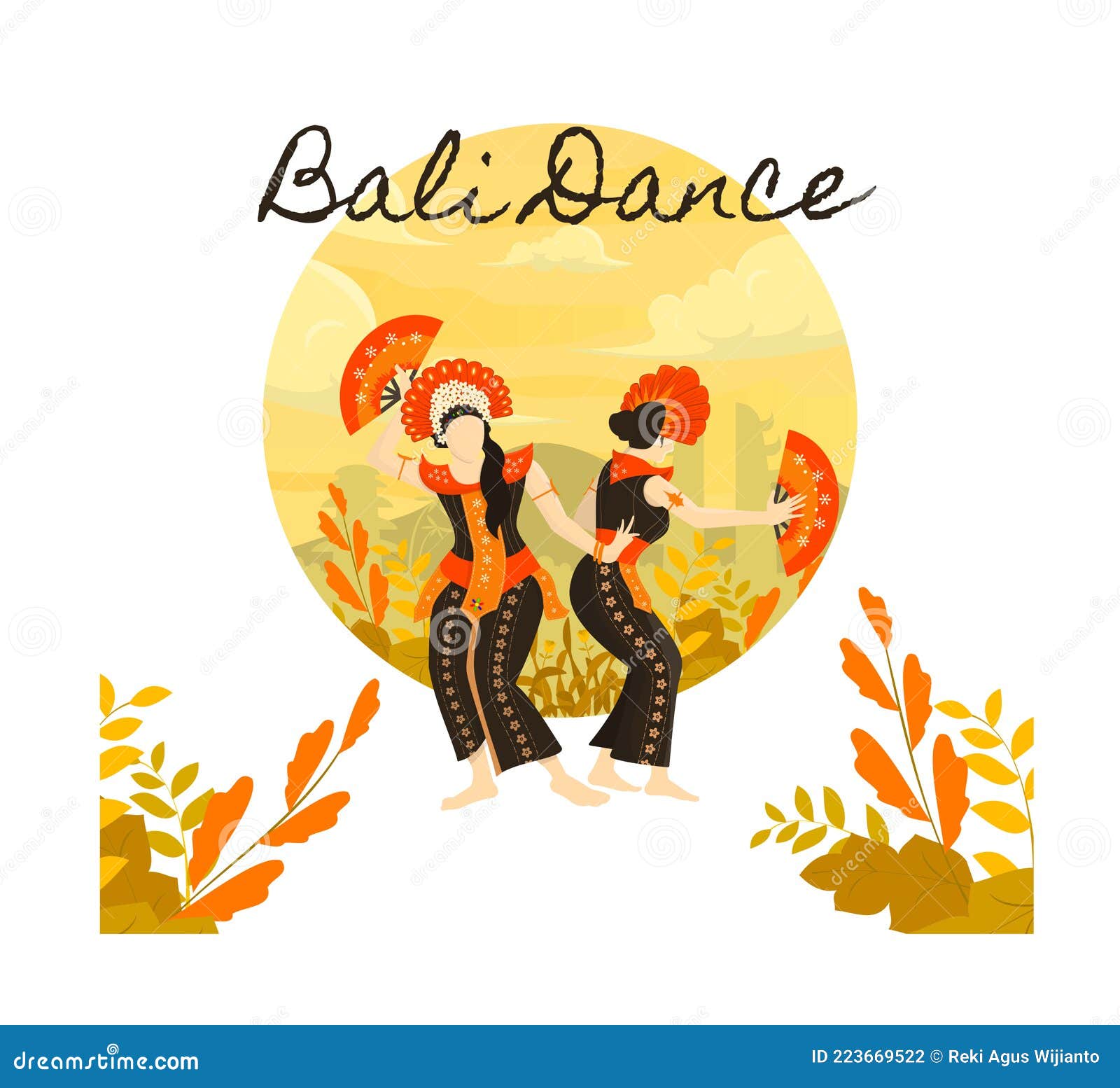 Two Woman Dancing Bali Traditional Dance Stock Vector - Illustration of ...