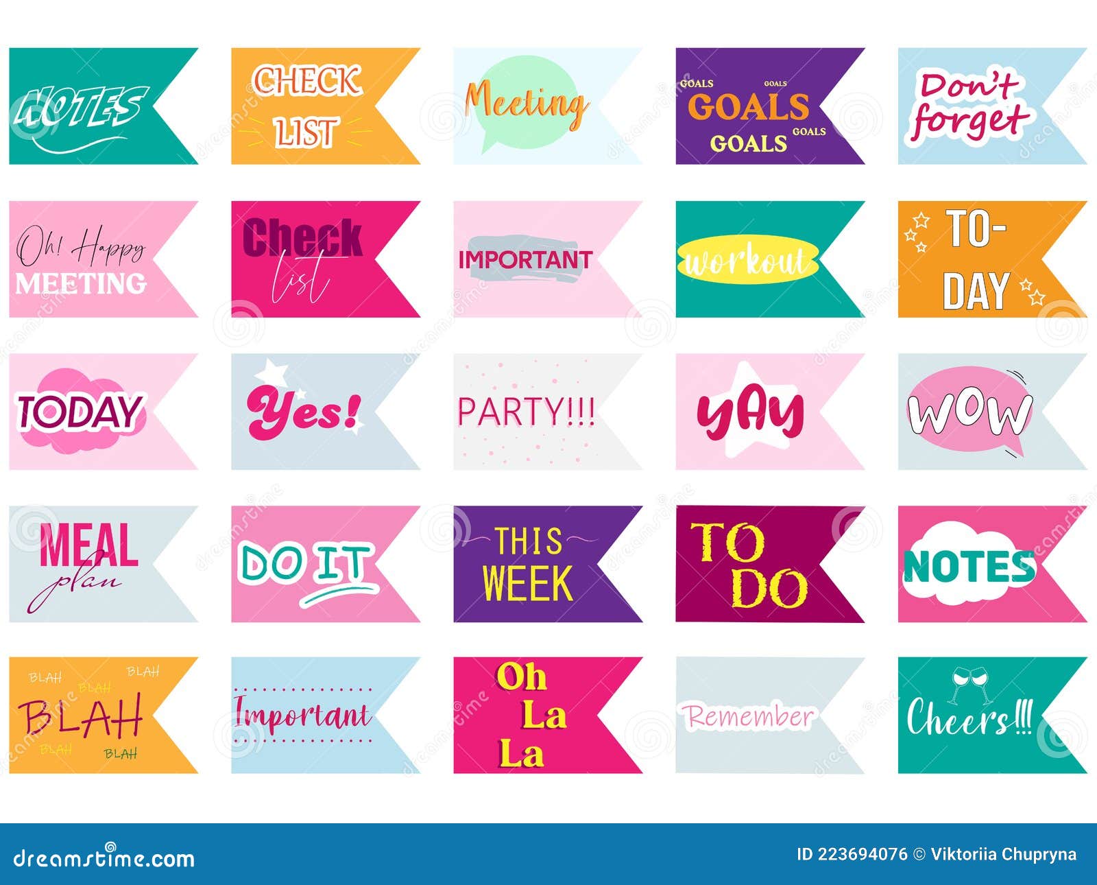 Set of daily stickers stock illustration. Illustration of elements ...