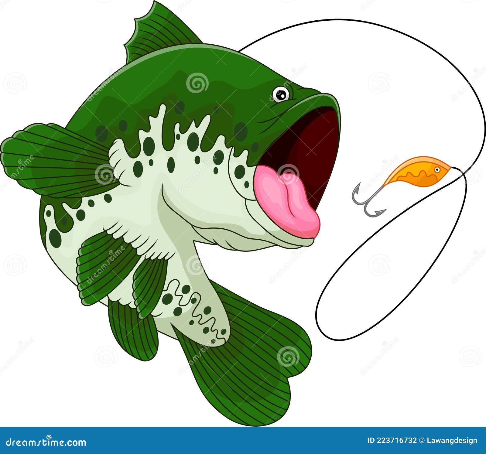 Cartoon fish with hook stock vector. Illustration of fish - 223716732