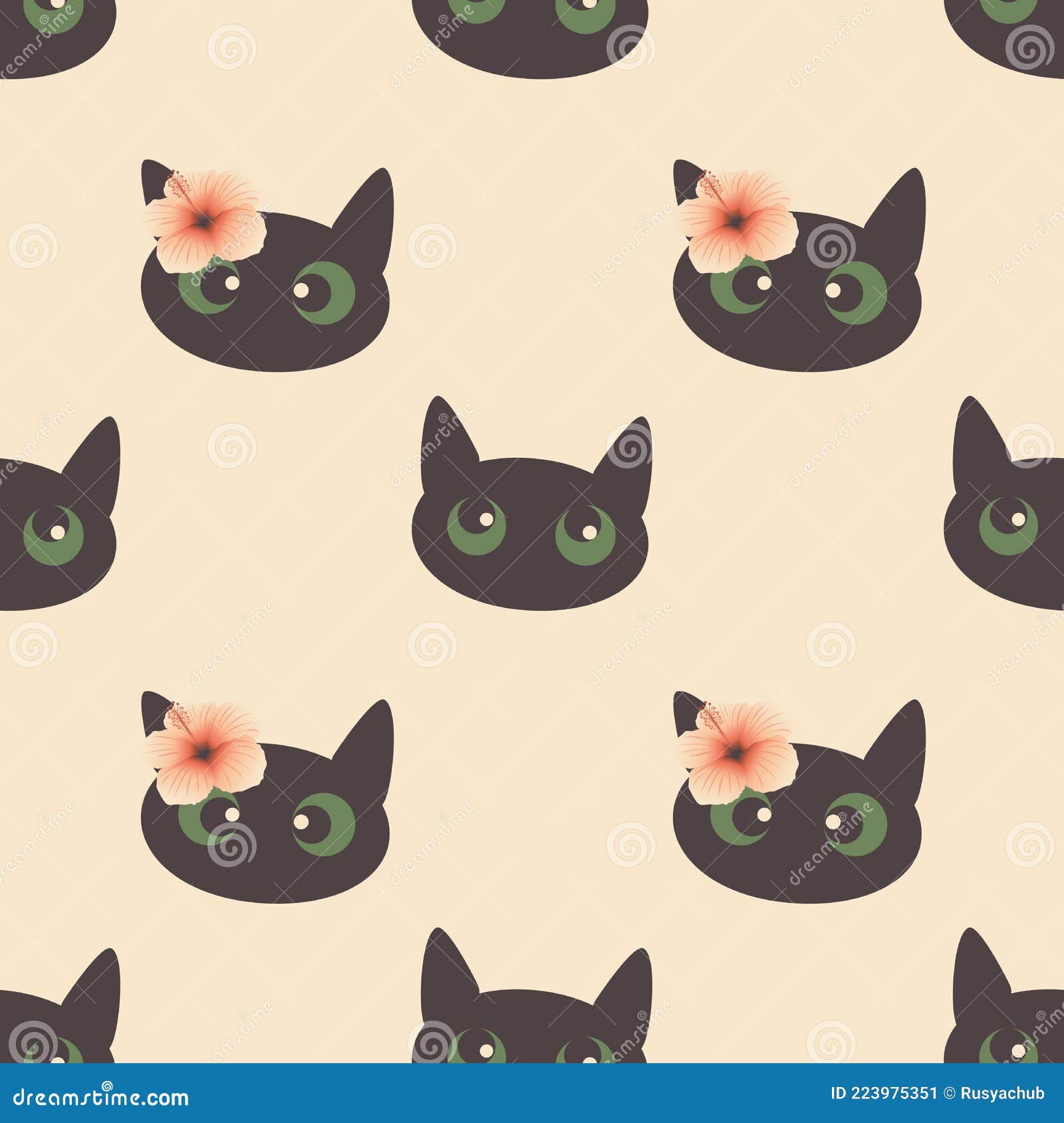 Cute Black Cat on a Pink Background of Pastel Colors. Stock Vector ...