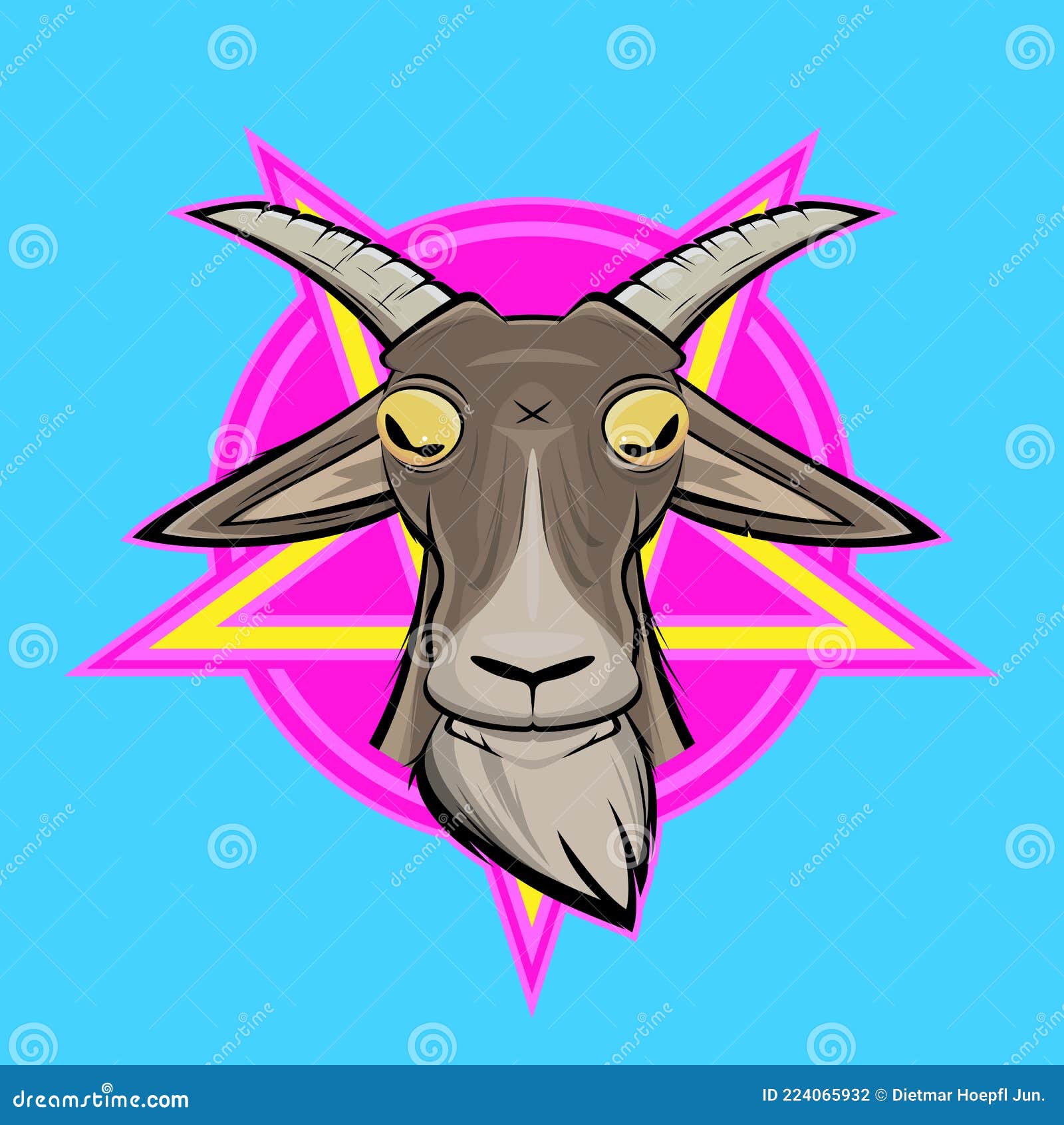 Cartoon Illustration of a Evil Goat Head with Pentagram Sign Stock ...