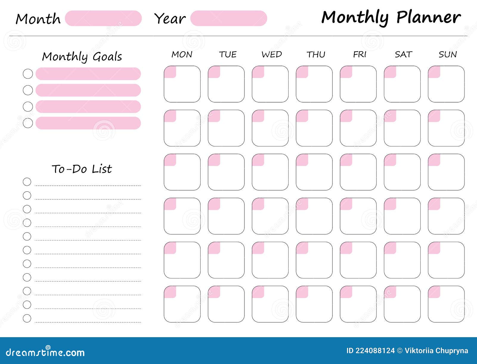 Modern Monthly Planner Printable Template with Pink Ellements Stock ...