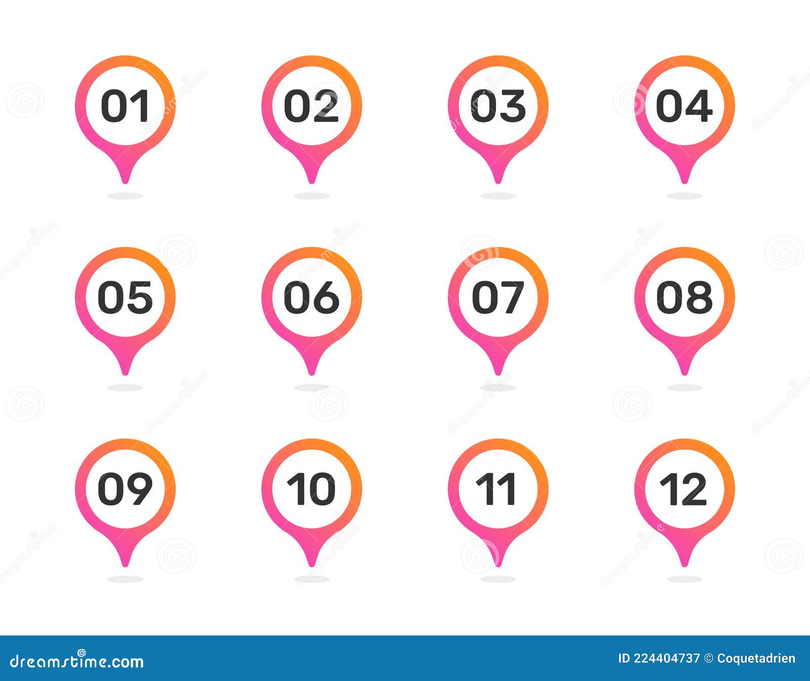Set Number on Pin Bullet Point in Color Markers 1 To 12. Vector ...