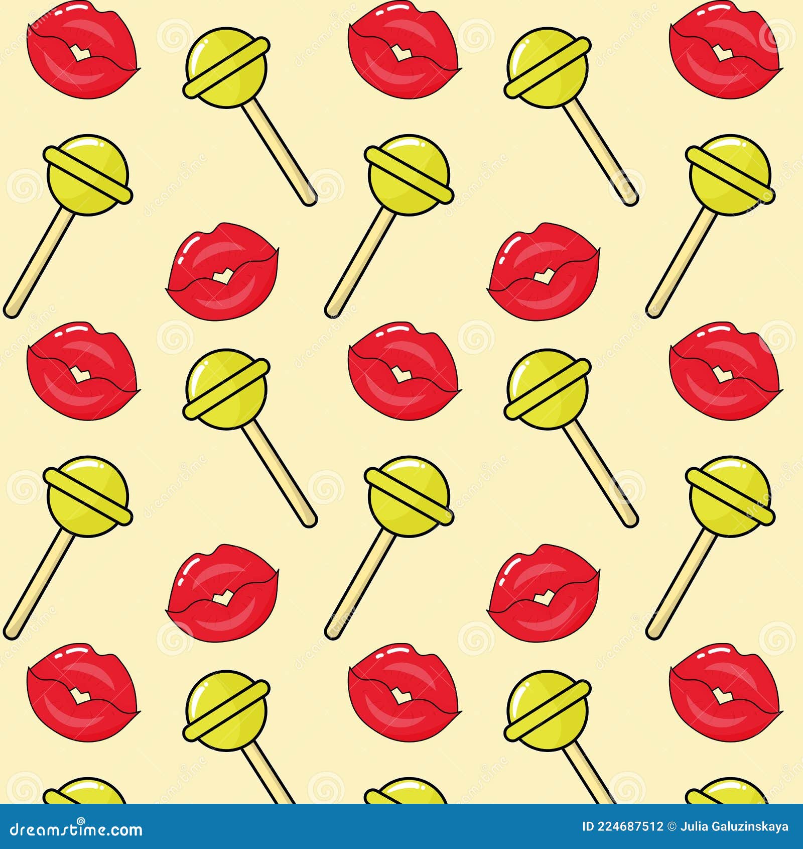 Pattern with Lips and Lollipops Chupa-chups. Stock Vector ...