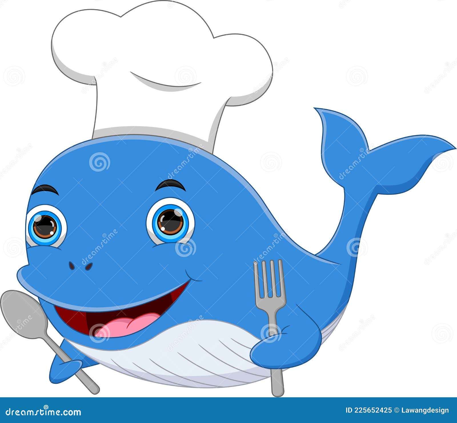 Cartoon Cute Chef Whale Holding Spoon and Fork Stock Vector ...