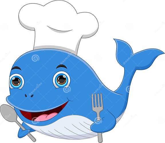 Cartoon Cute Chef Whale Holding Spoon and Fork Stock Vector ...