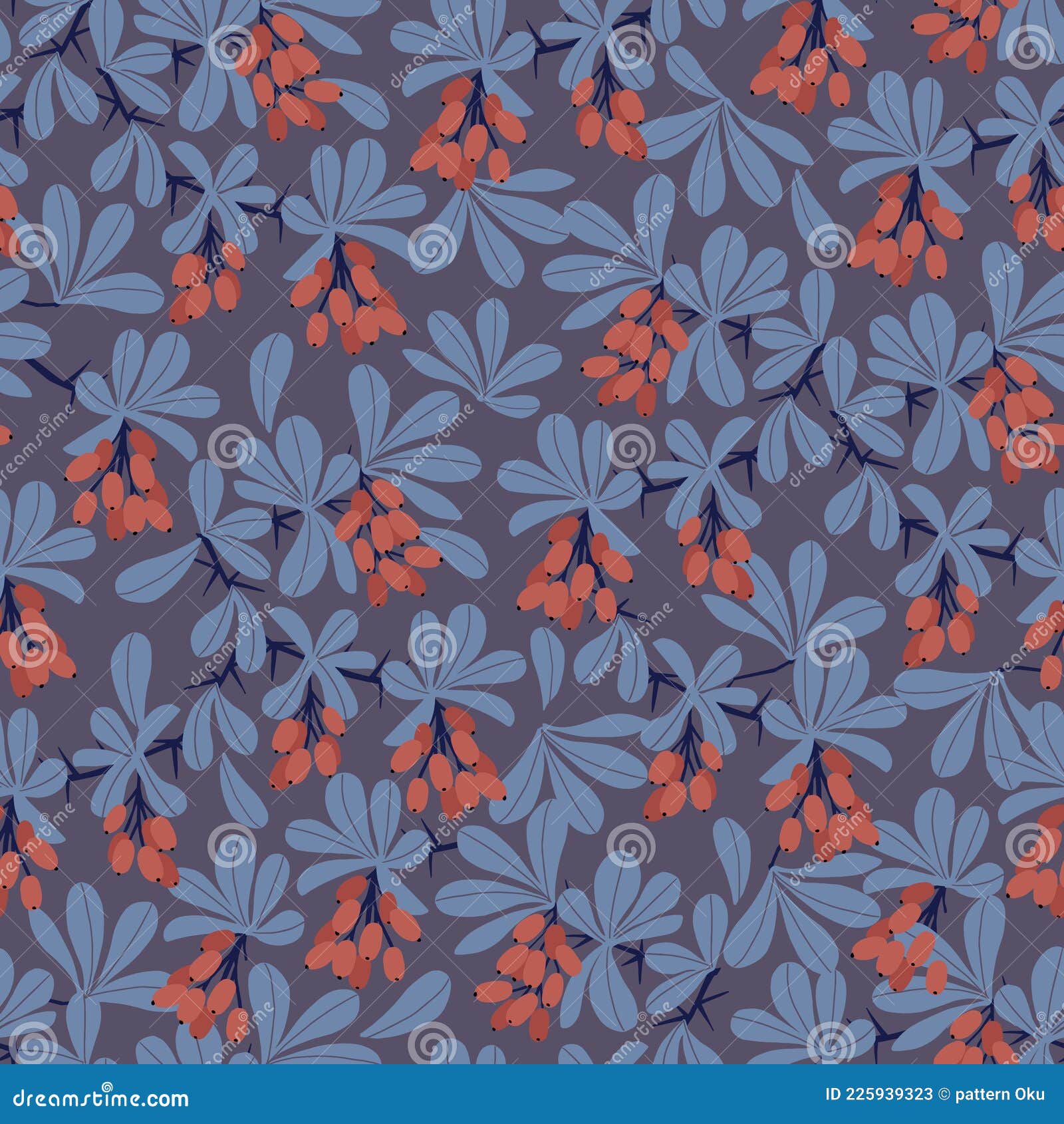 Vector Red Berry Fruit Tree and Leaf Illustration Seamless Repeat ...