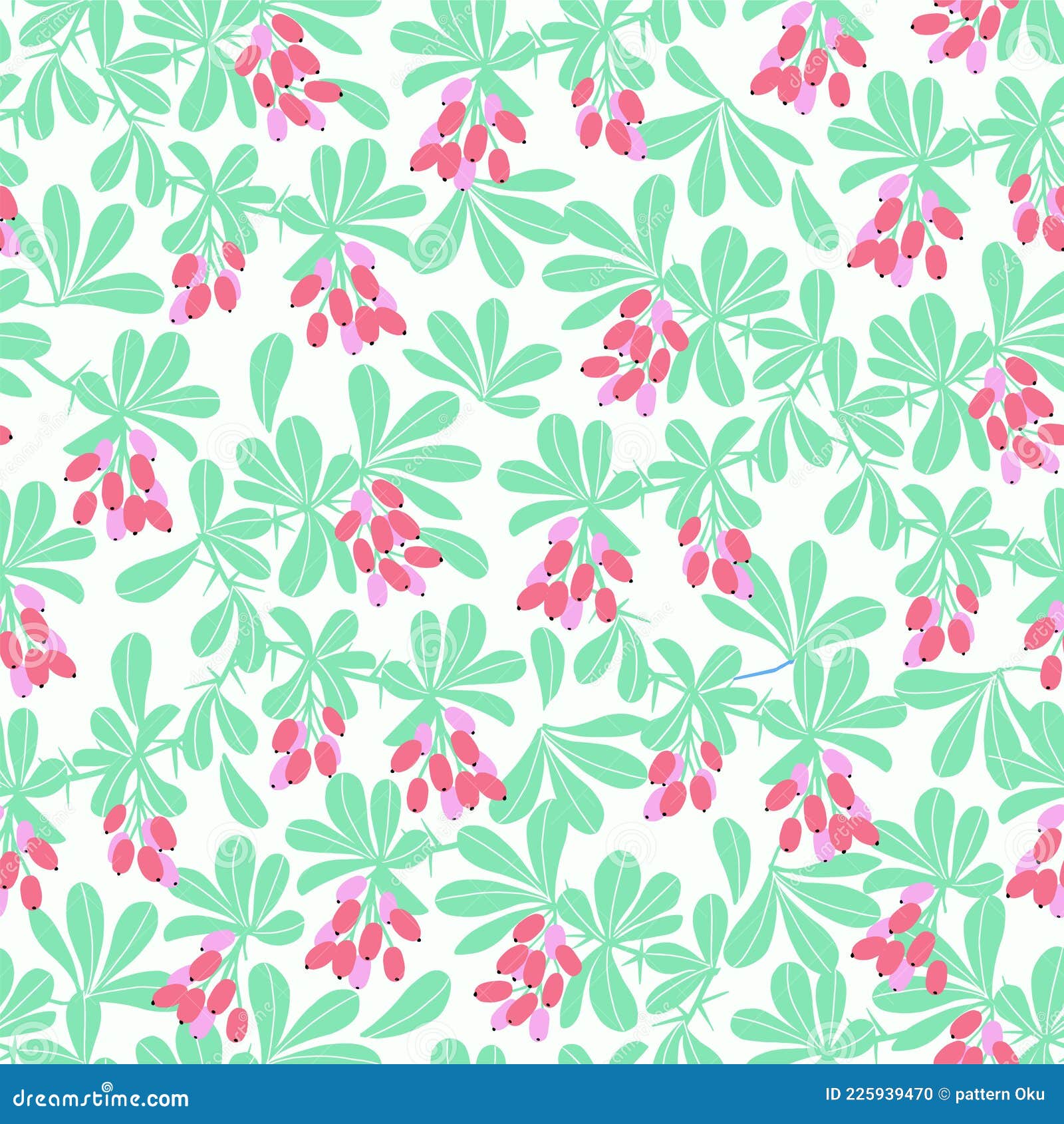 Vector Red Berry Fruit Tree and Leaf Illustration Seamless Repeat ...