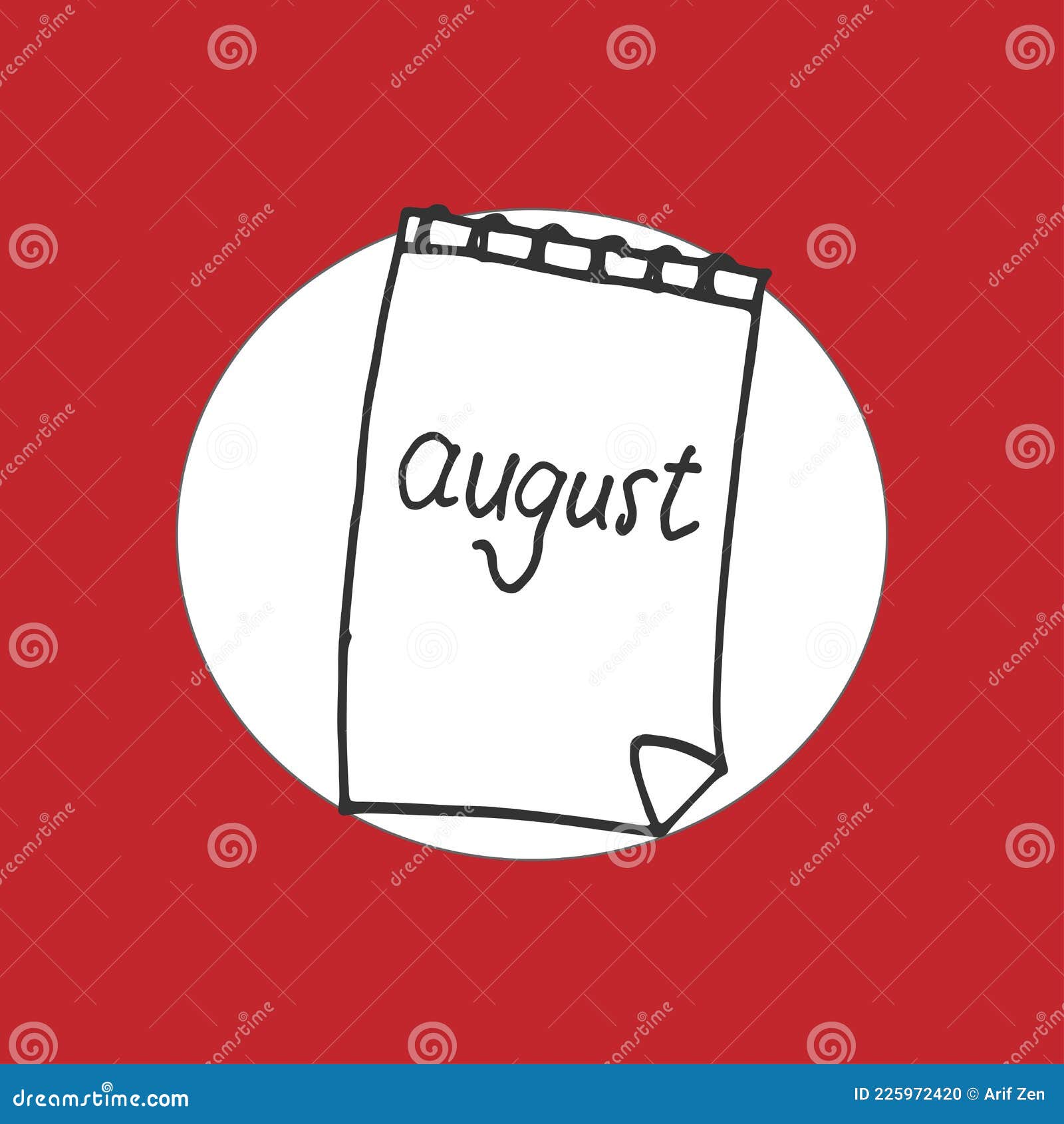 Simple August Calender Illustration with White Circle on Red Background ...