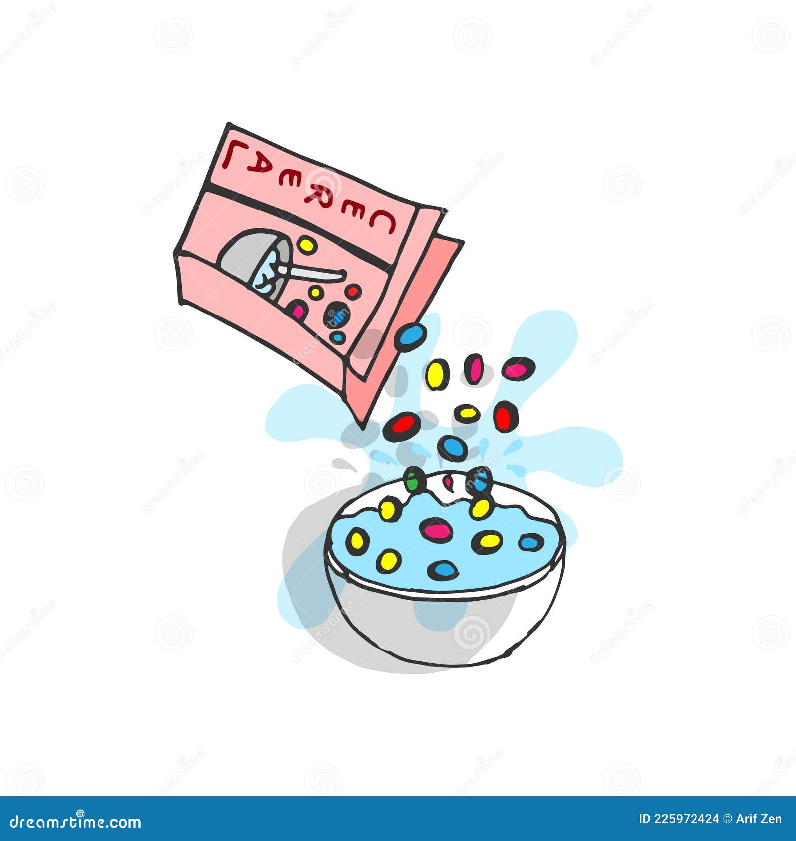 Pouring Cereal from Cereal Box into Bowl with Milk Illustration ...