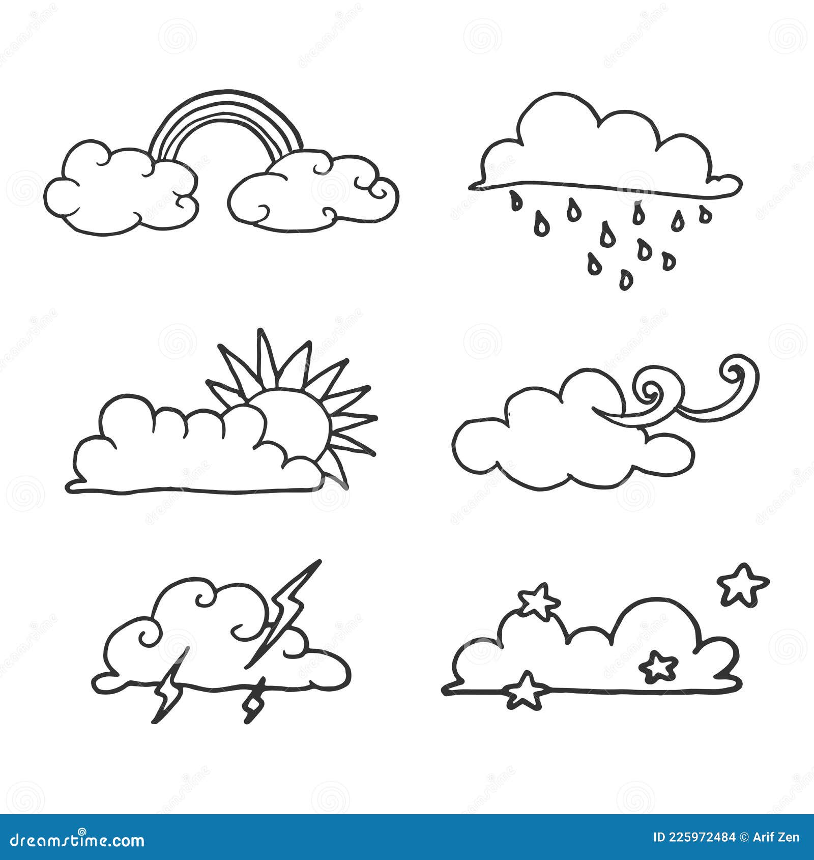 Rainy And Sunny Weather Icon In Line Art Style With Sun And Cloud With ...