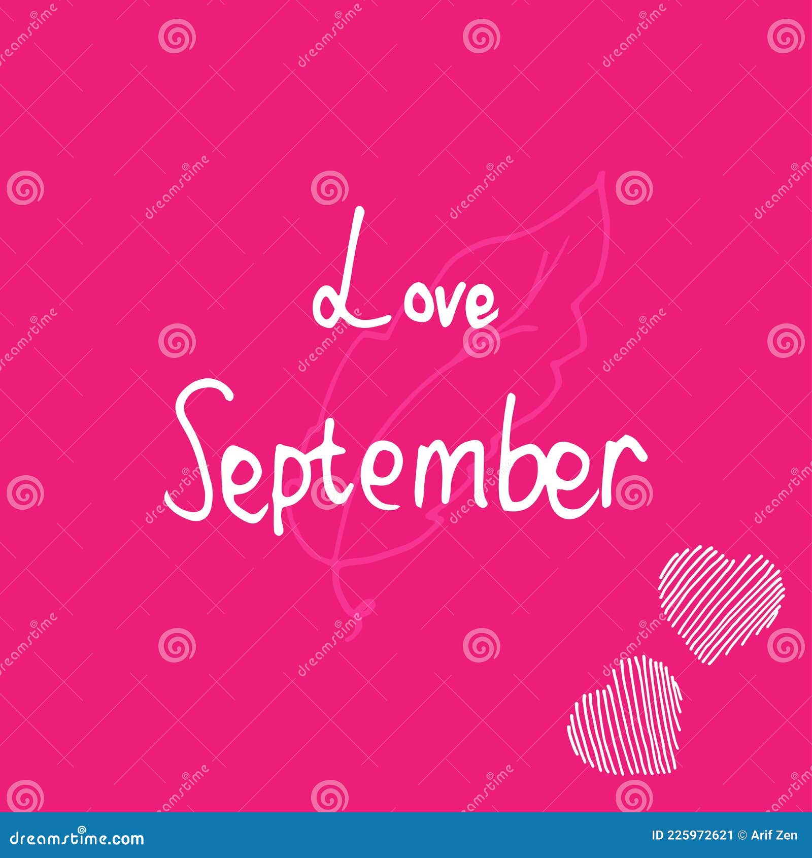 Love September-hand Drawn Lettering with Leaf Sketch and Heart Isolated ...