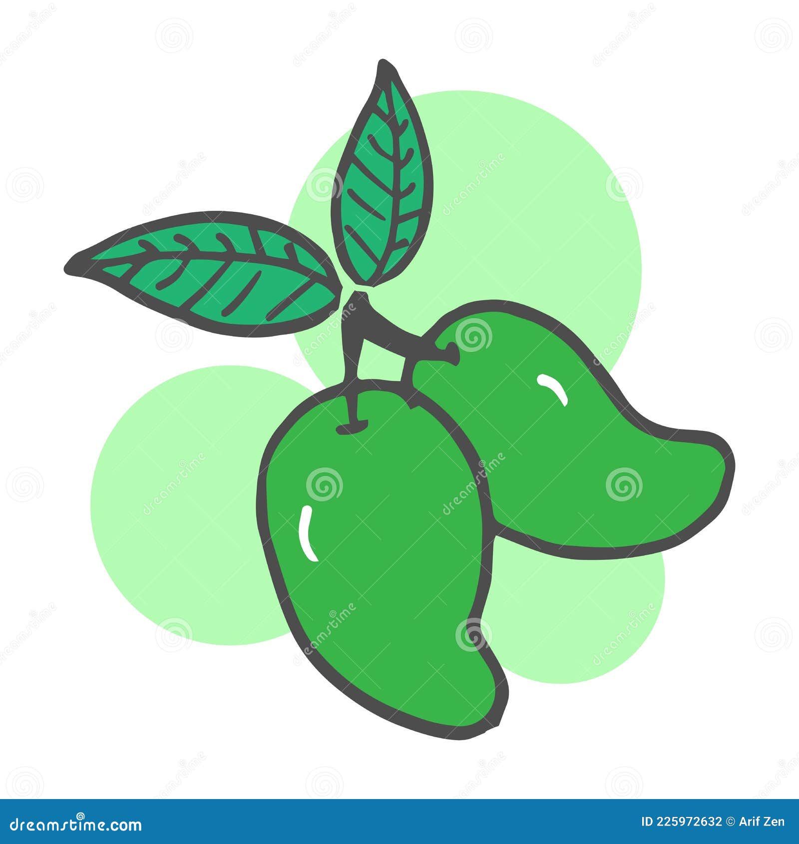 Vibrant Green Delight: Hand-Drawn Mango Illustration in a Circle ...