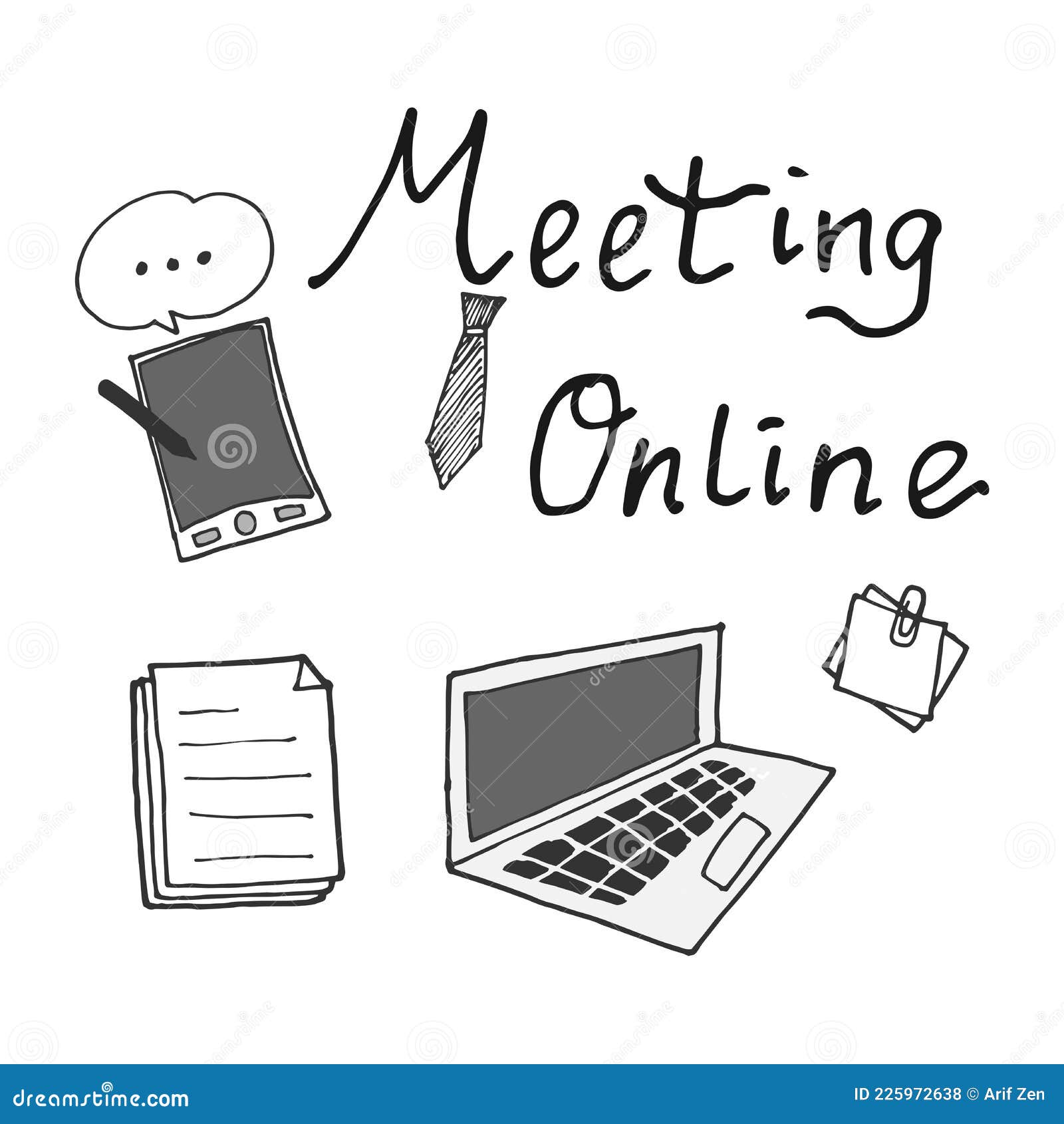 Meeting Online-hand Drawn Lettering with Laptop, Paper and Gadget ...