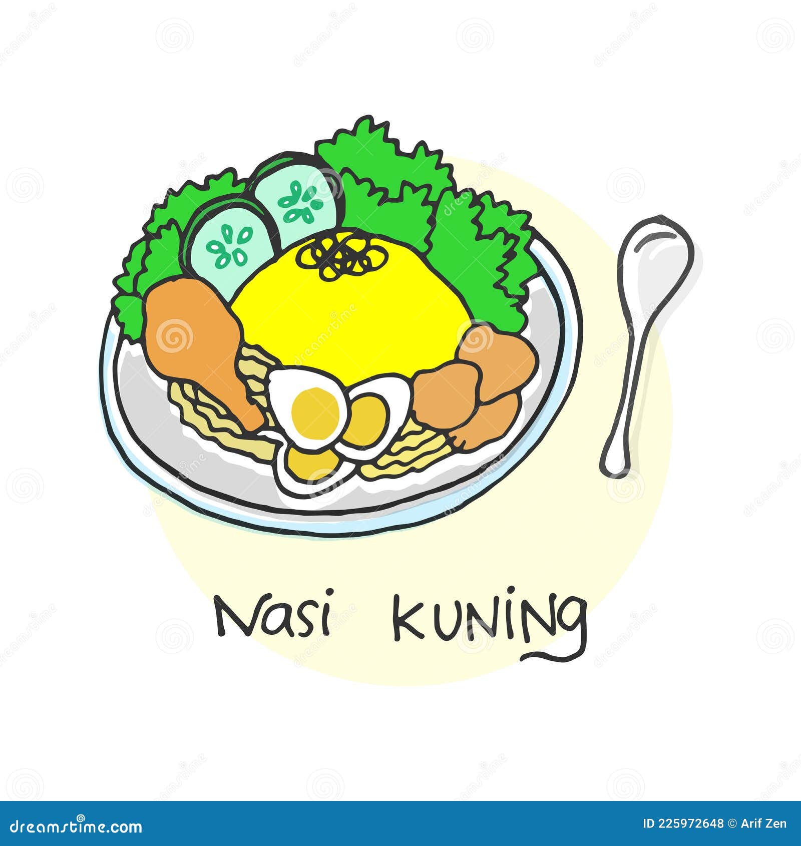 Nasi Kuning Elegance: Hand-Drawn Lettering and Yellow Rice Illustration ...